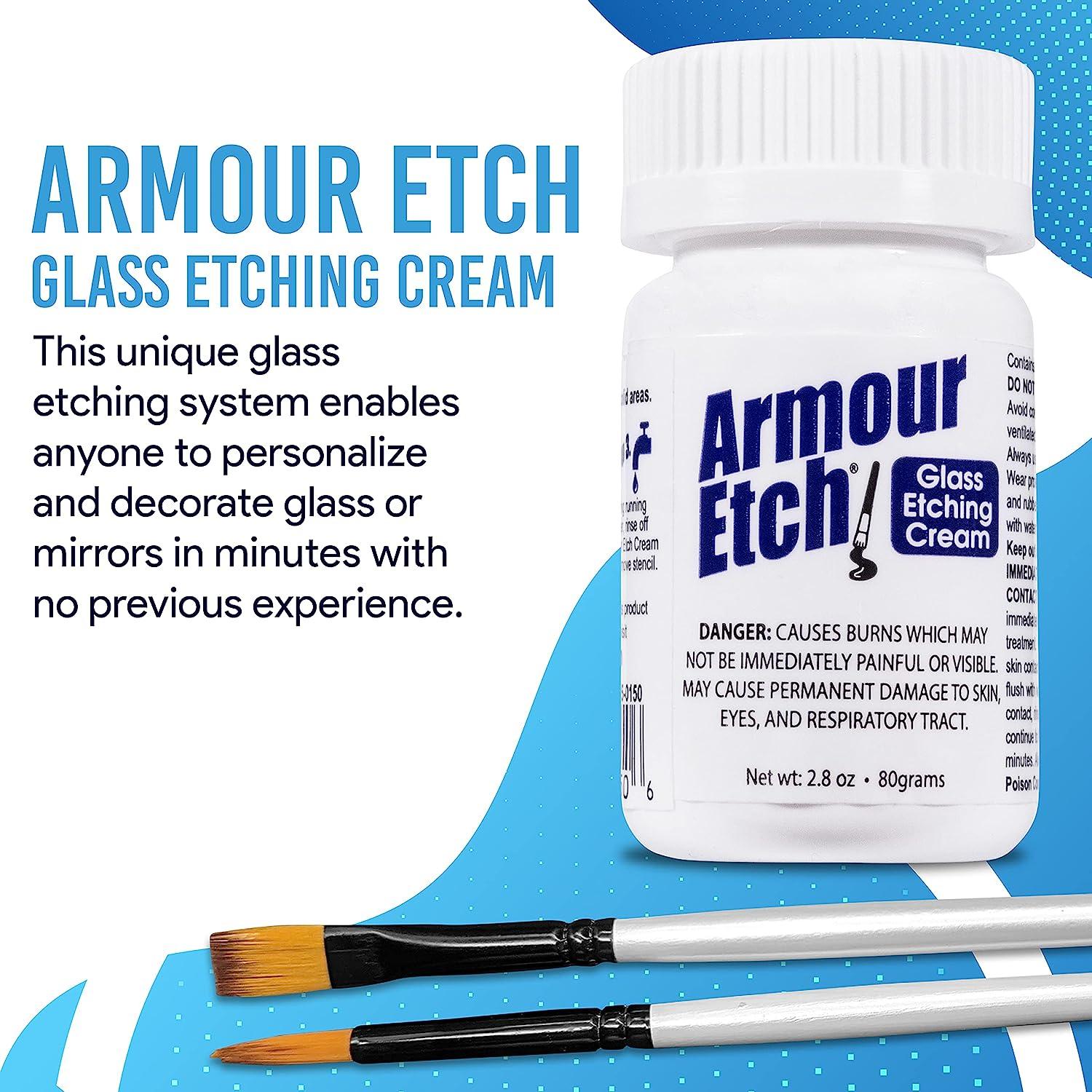 Armour Etch Glass Etching Cream Starter Kit 2.8oz + Moshify Application Brushes | Buy Now with ...