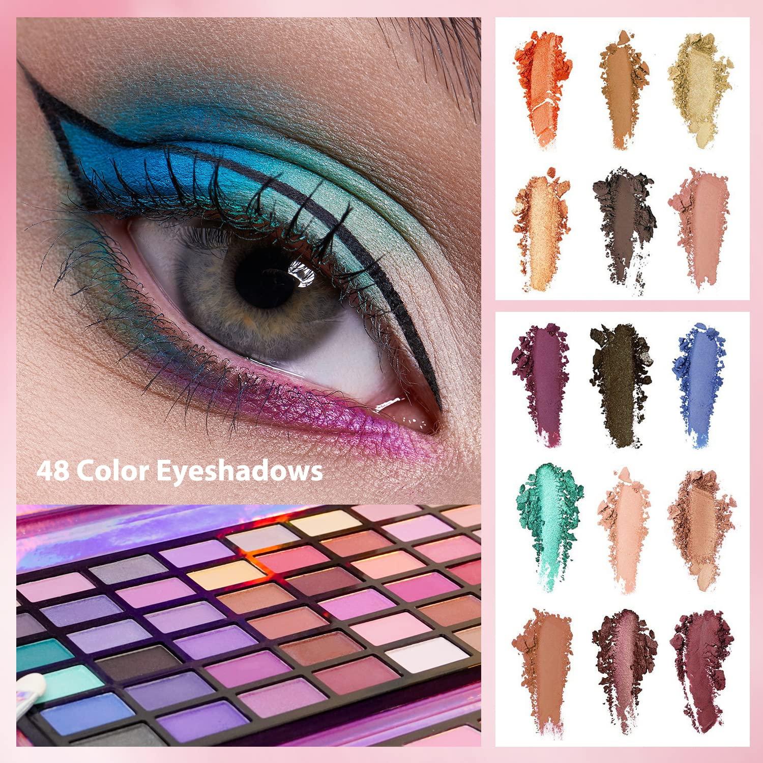 Nuotridge 80 Colors Makeup Kit with 4 Brushes - Matte, Shimmer, Glitter ...