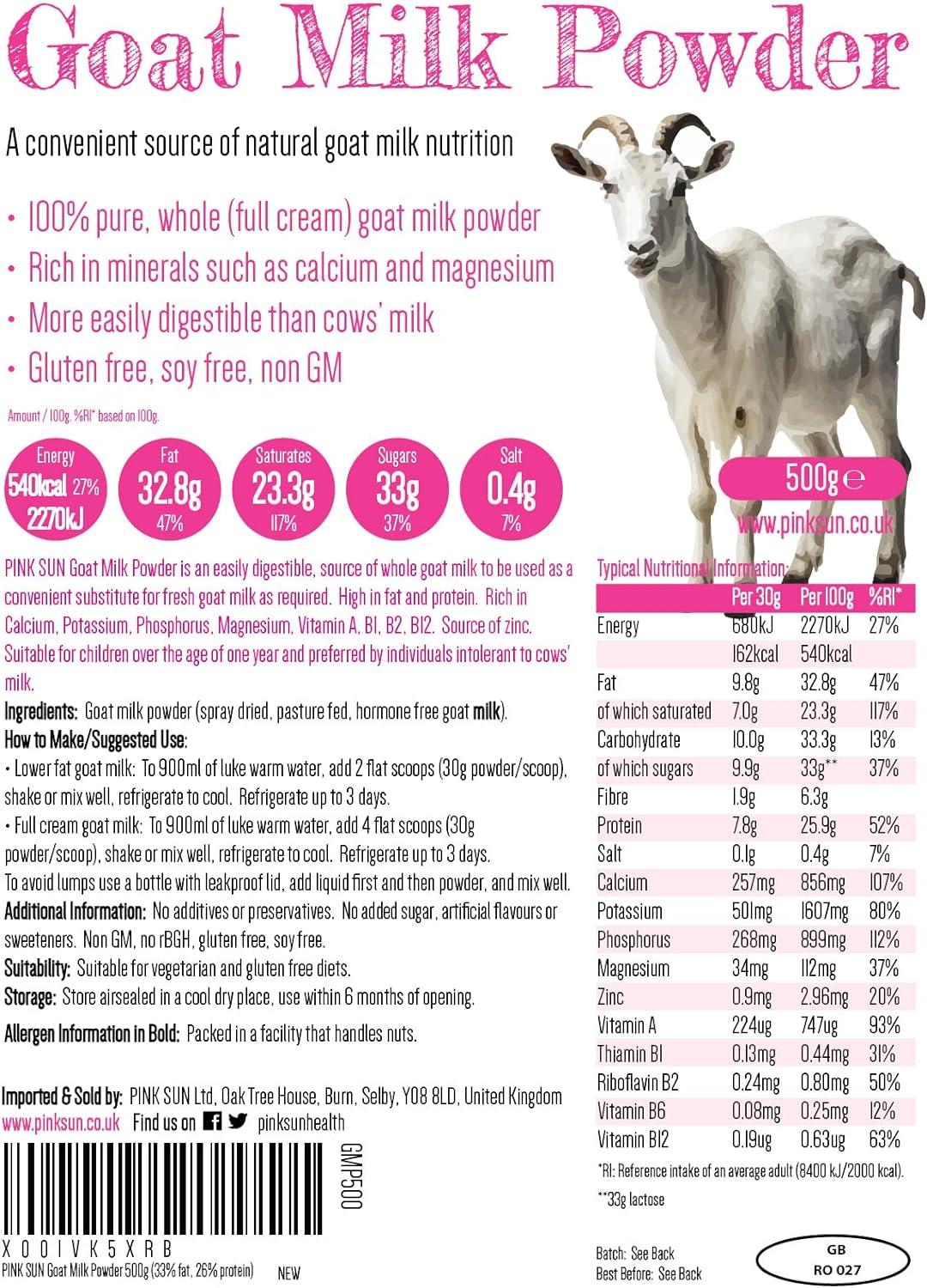 PINK SUN Whole Goat Milk Powder 500g - Gluten Free Full Cream Powdered ...