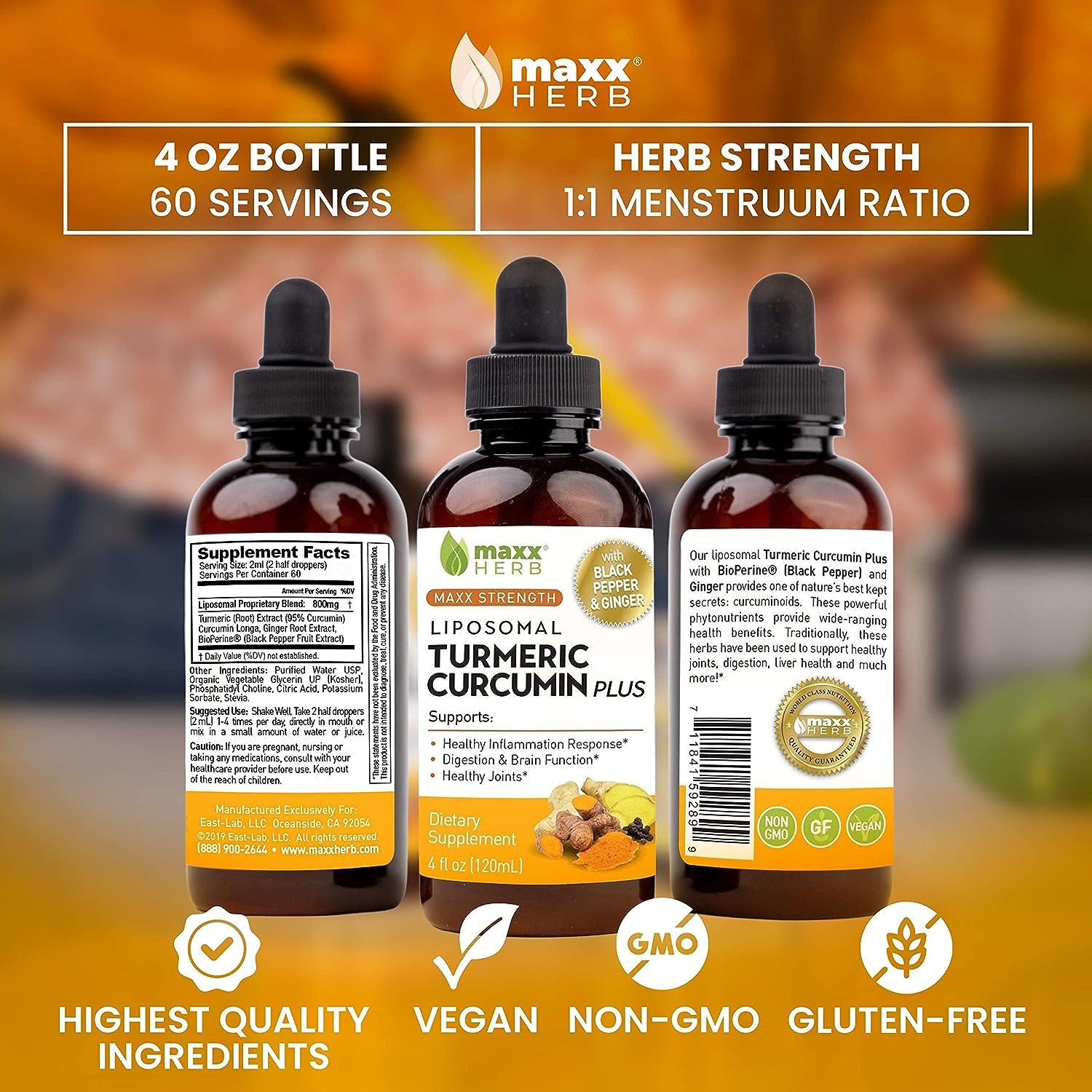 Maxx Herb Liquid Turmeric Curcumin - 4 Oz Bottle (60 Servings) - Joint ...