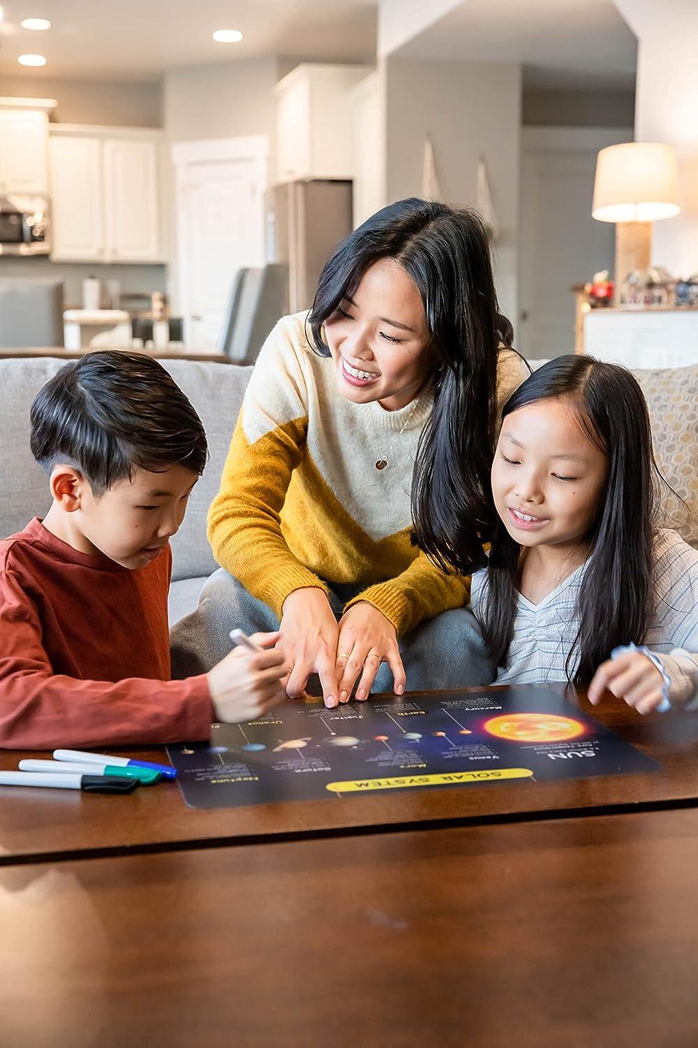Kids Learning Placemats Set | 4 Wipe Clean Mats with Markers and Eraser ...