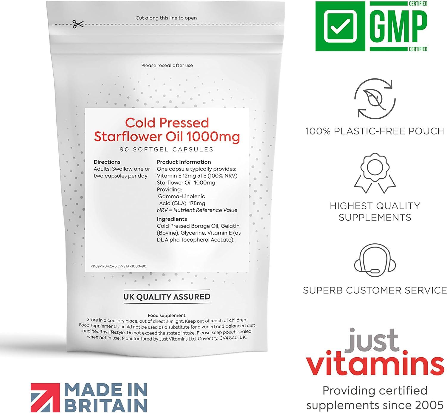 Starflower Oil Capsules 1000mg x90 Soft Gels with Vitamin E - High ...