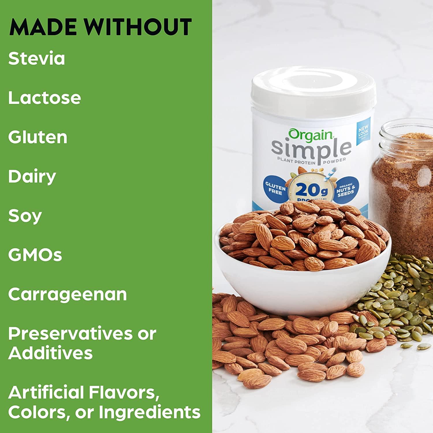 Orgain Simple Organic Vegan Vanilla Protein Powder - 20g Plant Based ...