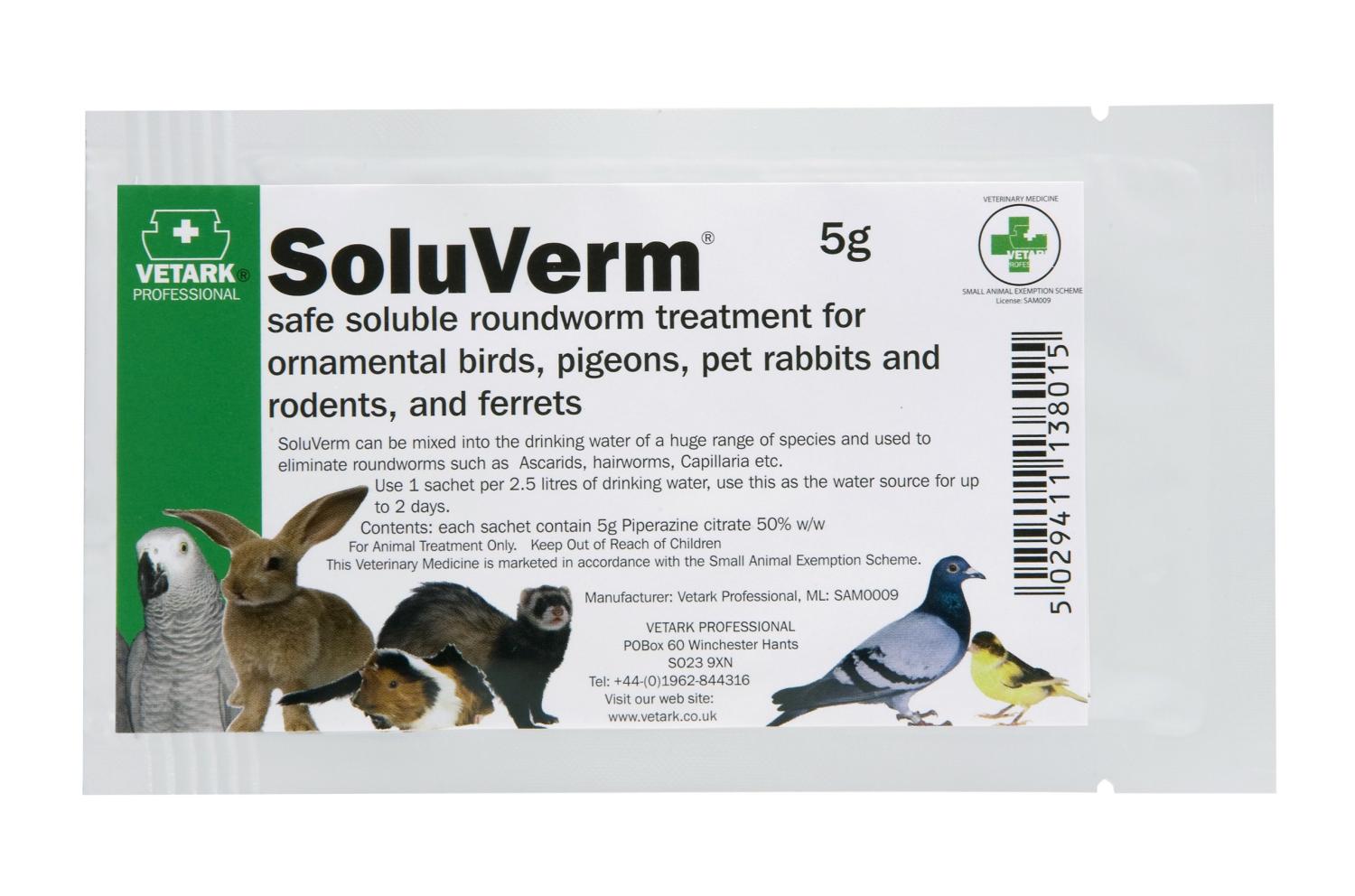 Vetark Soluverm Sachet soluble roundworm treatment 5 g 5 g (Pack of 1)