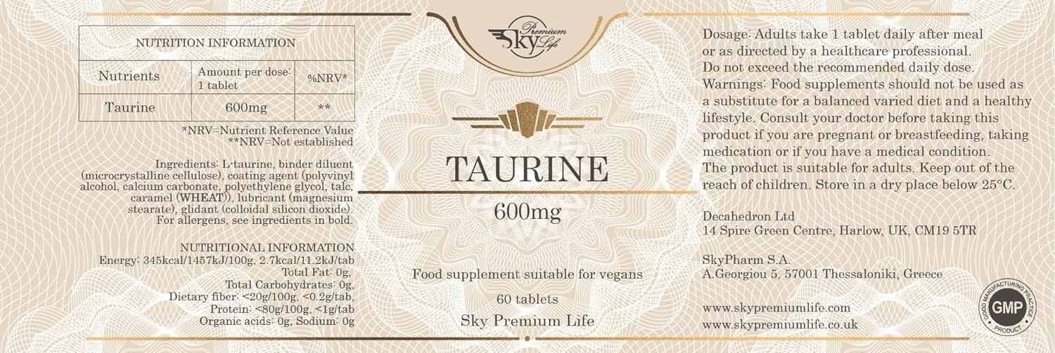 Sky Premium Life Taurine Supplement - 60 Amino Acid Food Supplements ...