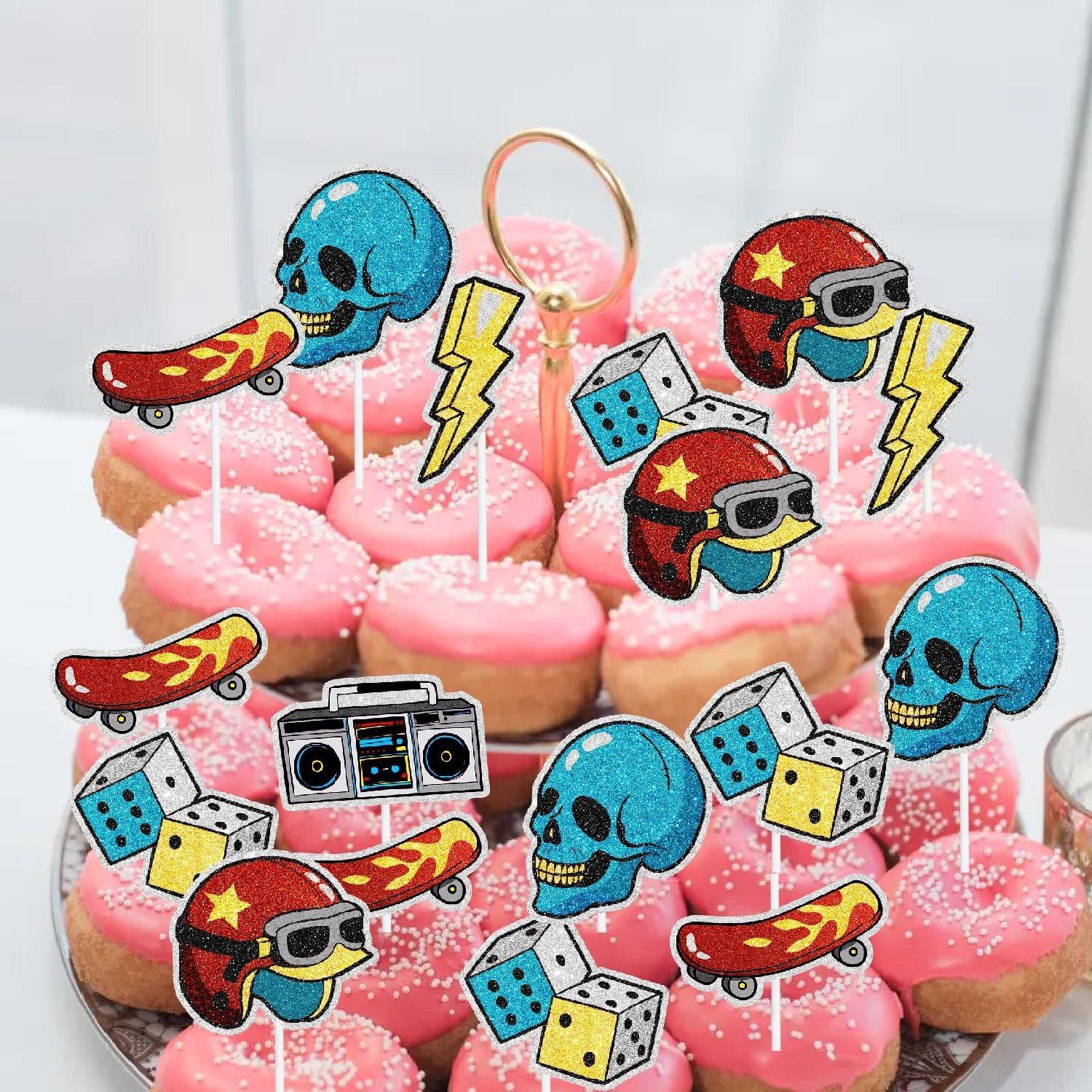 Retro Rock Party Theme Happy Birthday Cupcake Toppers for Kids 18-PC ...