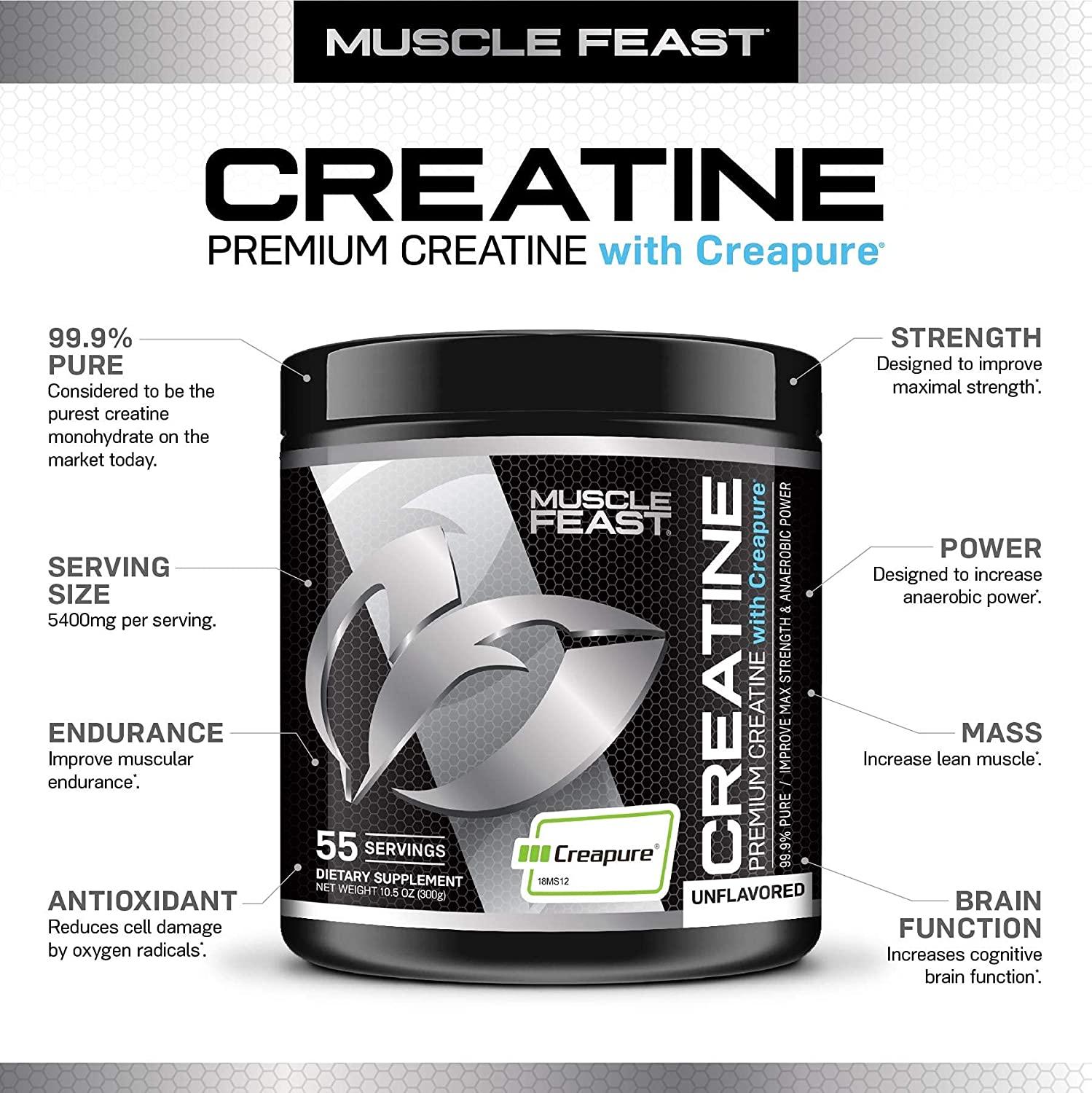 Muscle Feast Creapure Creatine Monohydrate Powder - Unflavored 55 ...
