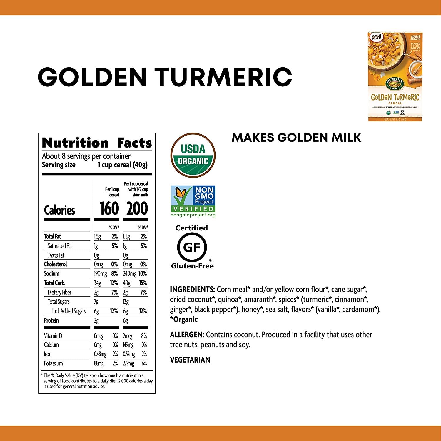 Nature s Path Organic Gluten Free Golden Turmeric Cereal 10.6 oz (Pack ...