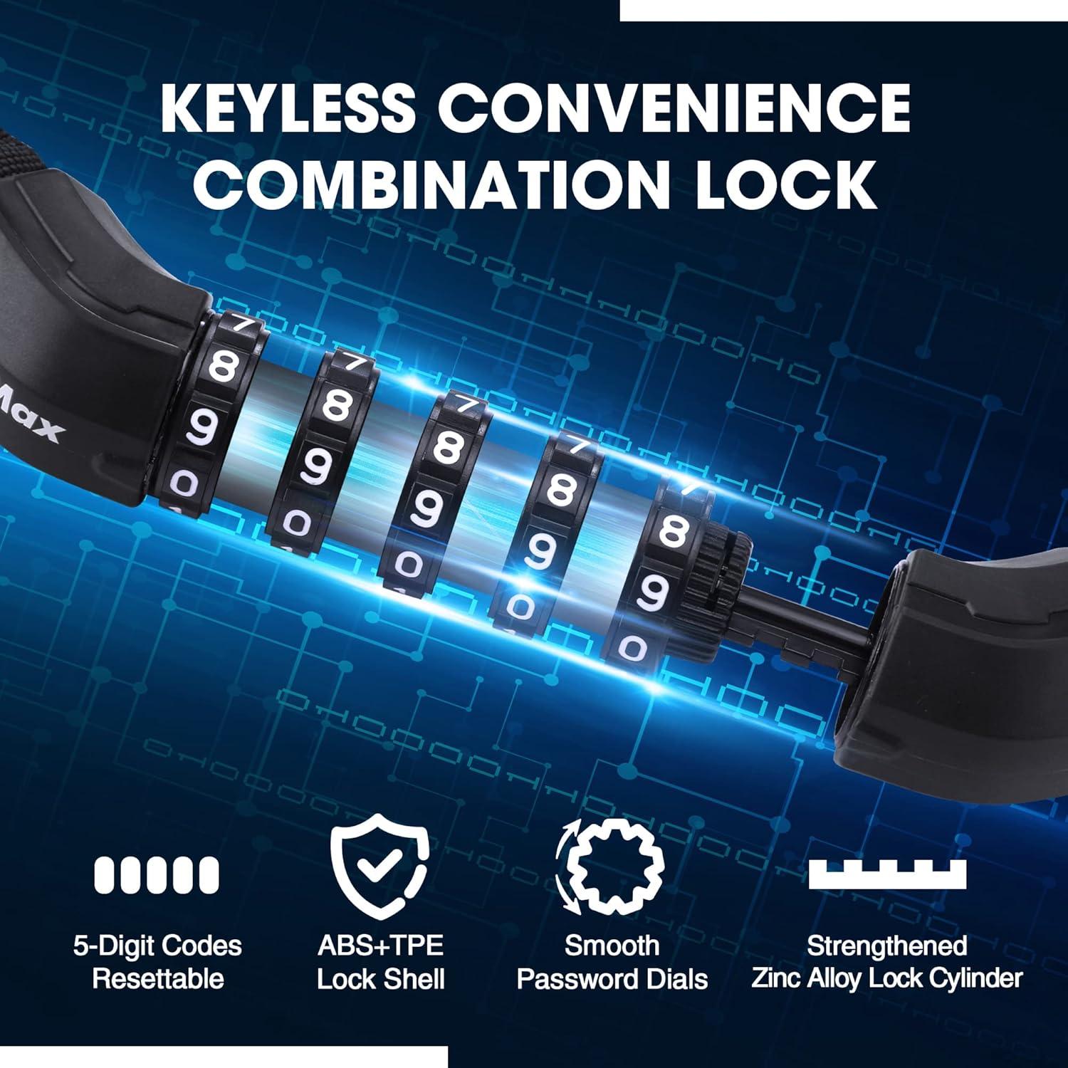 Valuemax Bicycle Lock - 100cm Chain Lock with 5-Digit Resettable Number ...