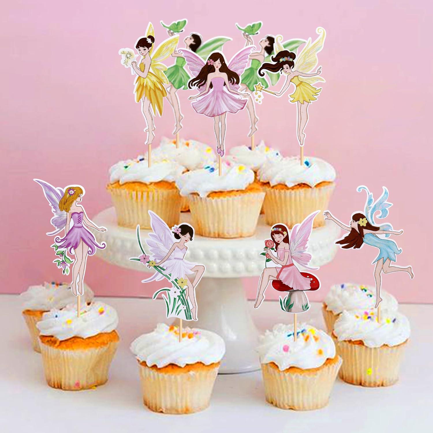 Cyodoos24 PCS Fairy Cupcake Toppers Flower Fairy Party Cupcake Toppers ...