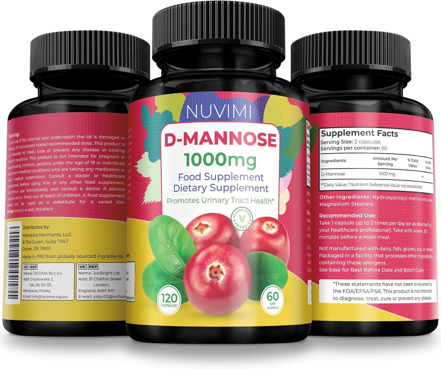 Mannose 1000mg Capsules - UTI Defence & Urinary Tract Health Support by ...