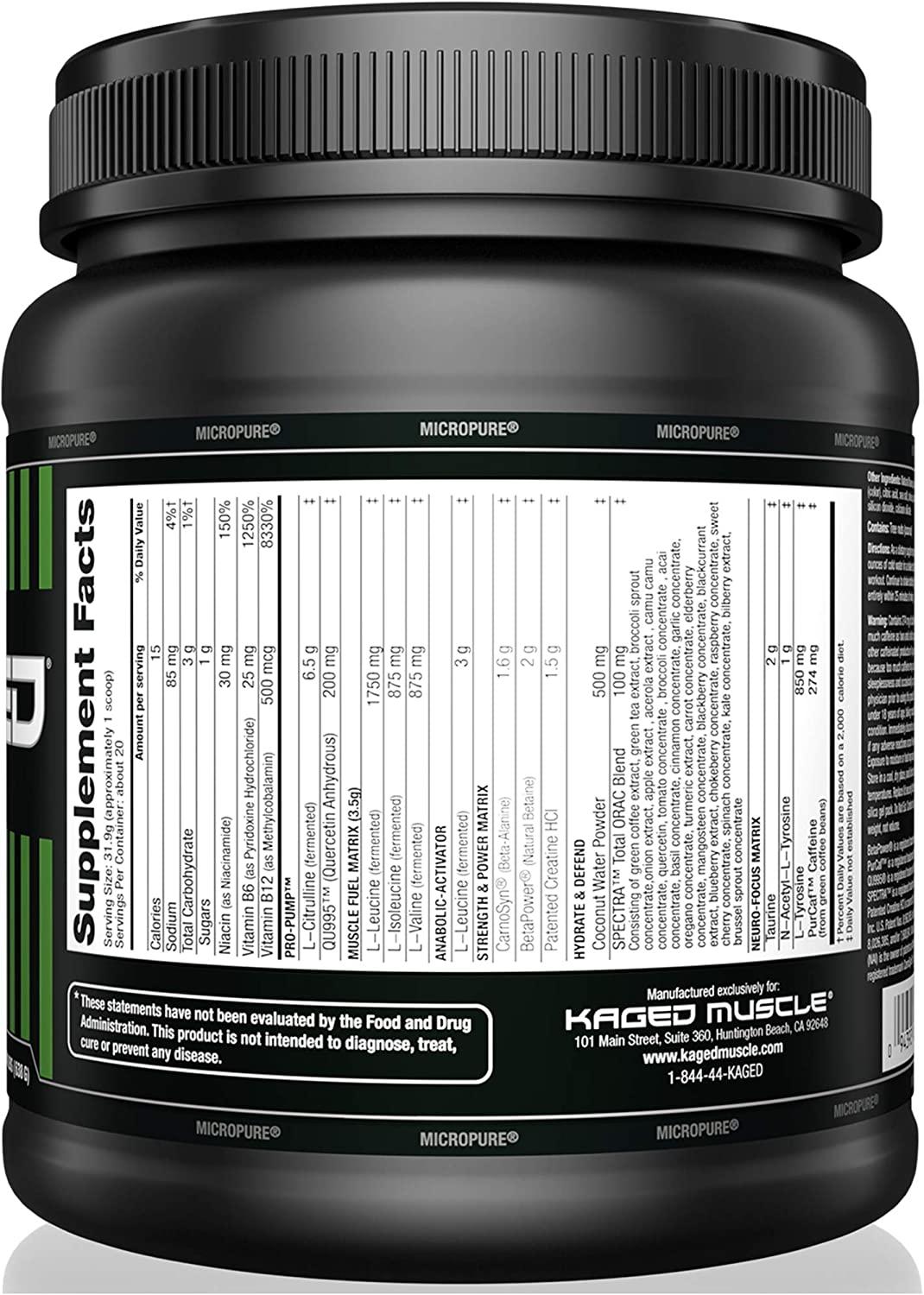 KAGED MUSCLE Pre Workout Powder for Men & Women - Intense Energy, Focus ...
