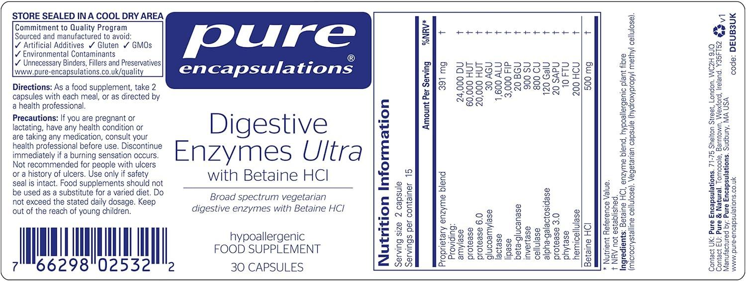 Pure Encapsulations Digestive Enzymes Ultra with Betaine HCl - 30 ...