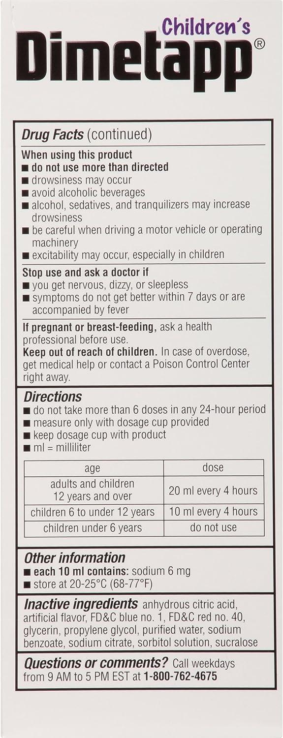 Children's Dimetapp Cold & Allergy Syrup - Grape Flavor - Antihistamine ...