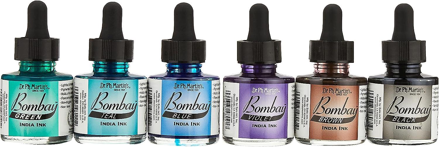 Dr. Ph. Martin's Bombay India Ink Set 1 - 12 Bottles of 1.0 oz Set 1 ...