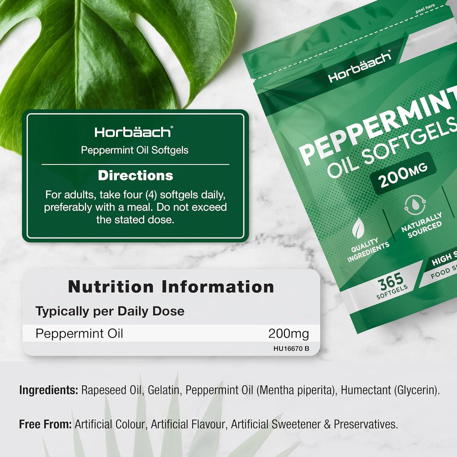 Peppermint Oil Capsules 200mg | 365 Softgels | Digestion Supplement ...