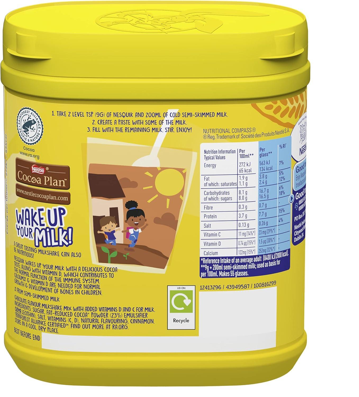 Nesquik Chocolate Flavoured Milkshake Powder 500g Tub - Fortified with ...