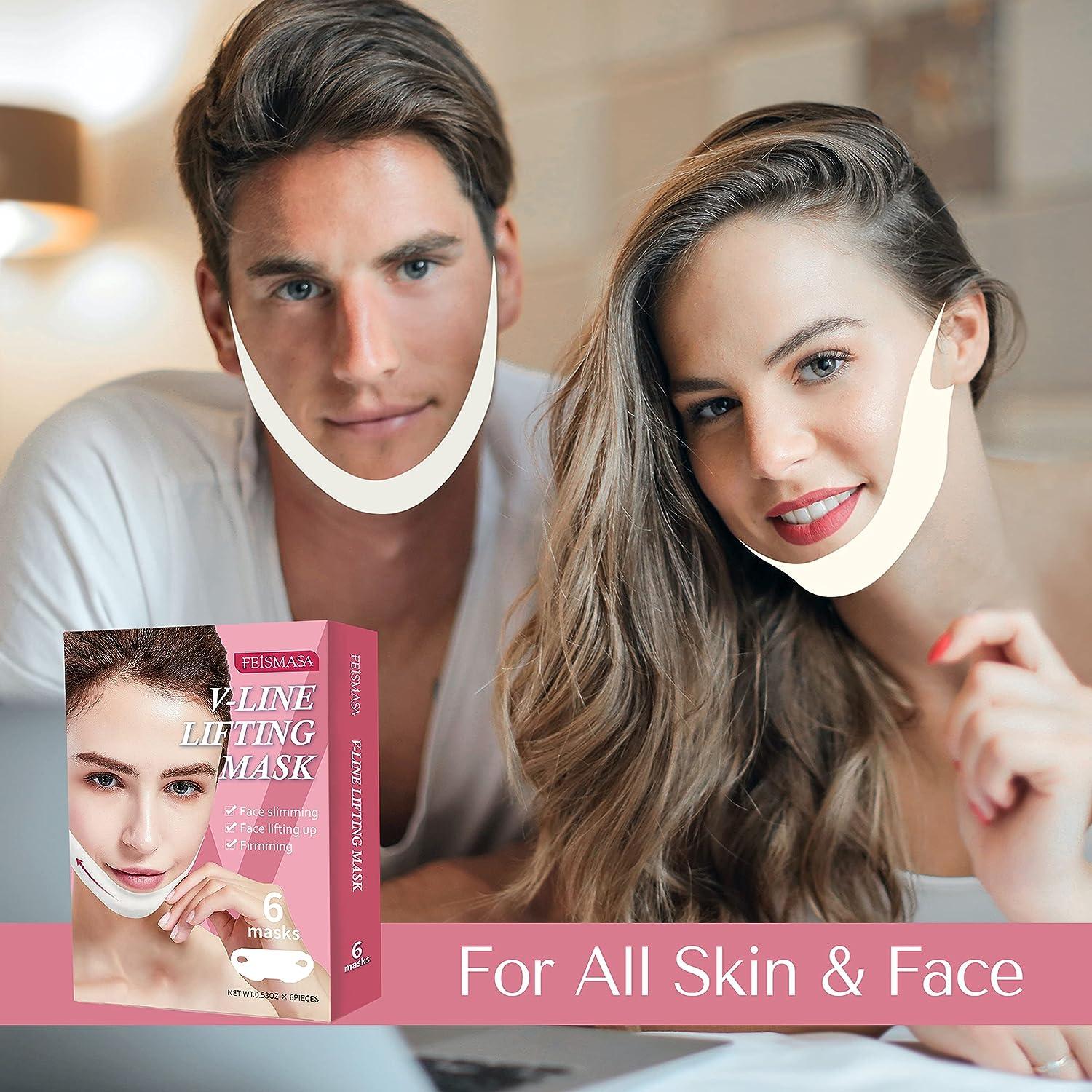 V Line Double Chin Mask - 6 Pcs Pink Chin Lifting Mask for V Shaped ...