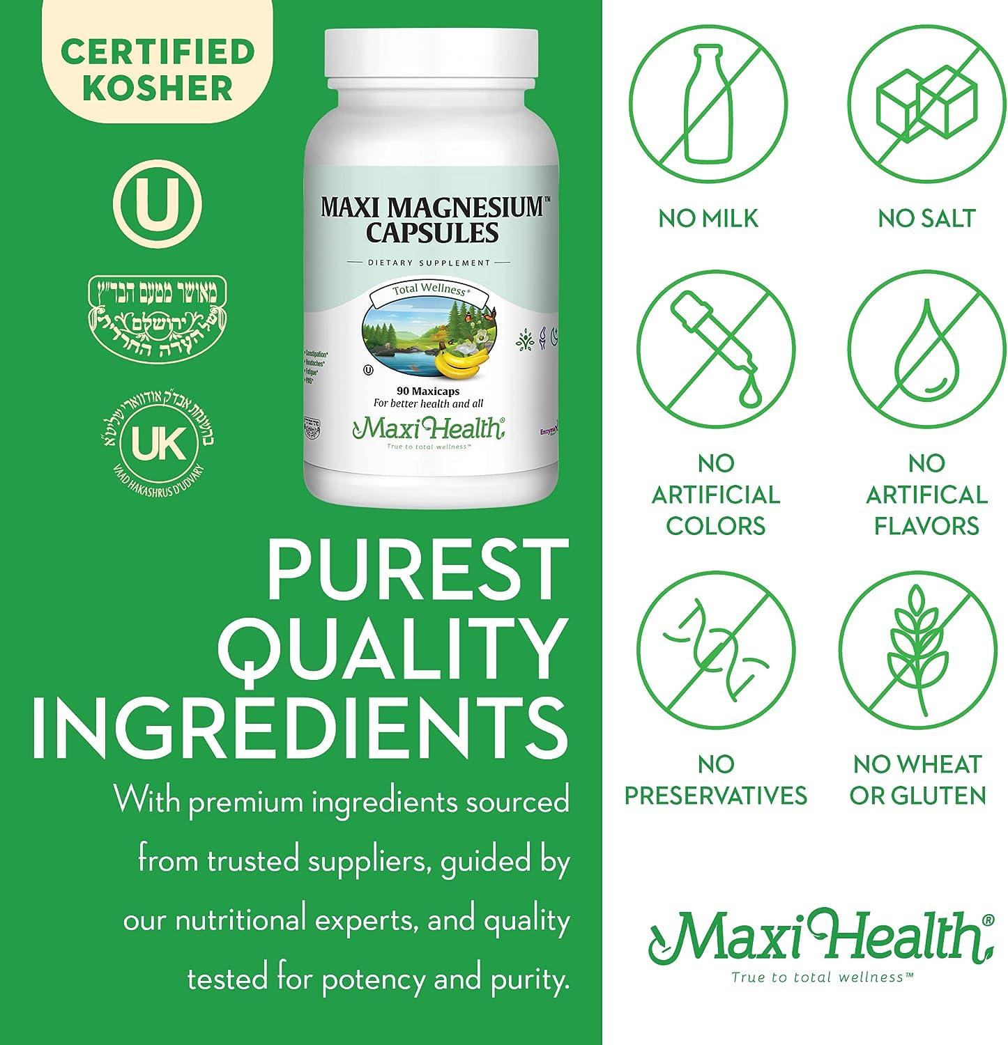 Maxi Health Magnesium Capsules - Energy, Muscle & Nerve Health - Bone ...