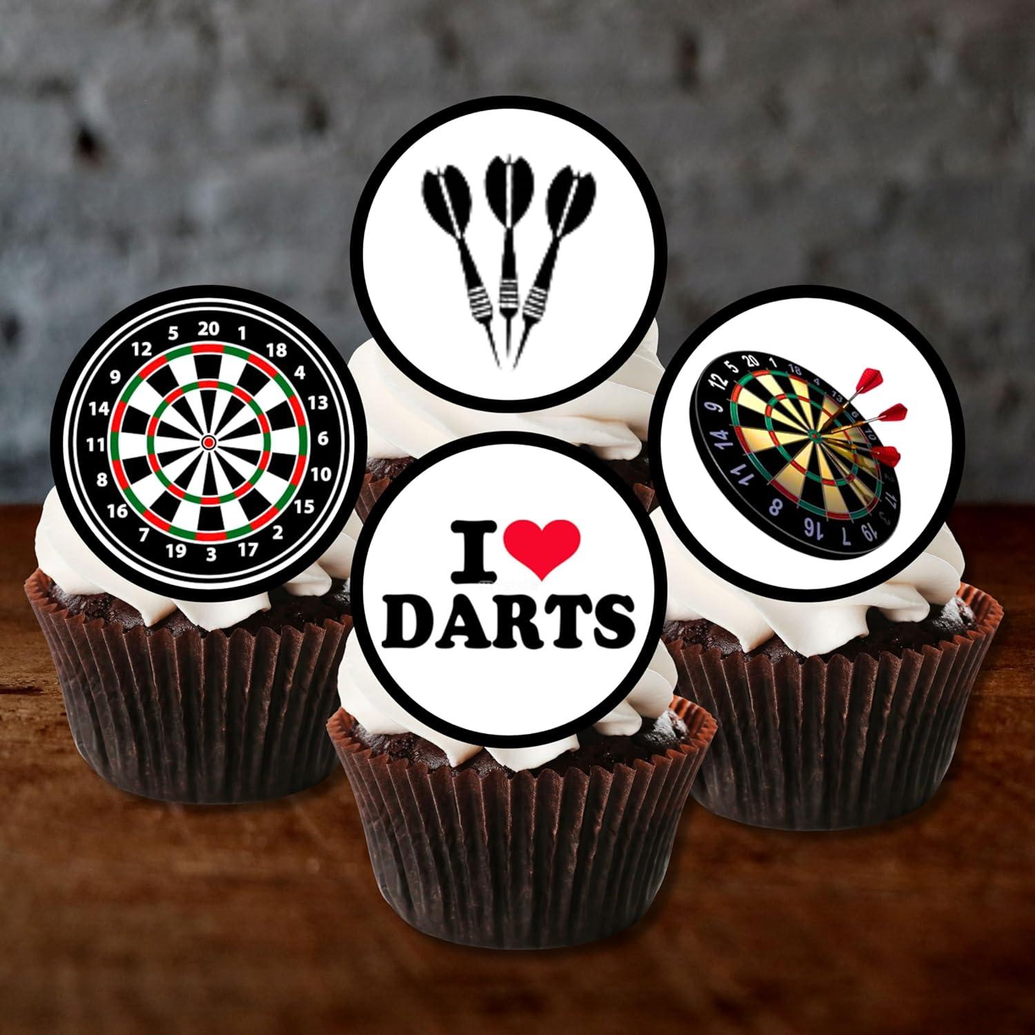24 PRECUT Darts Cupcake Toppers Dart Theme Cake Decorations Edible ...