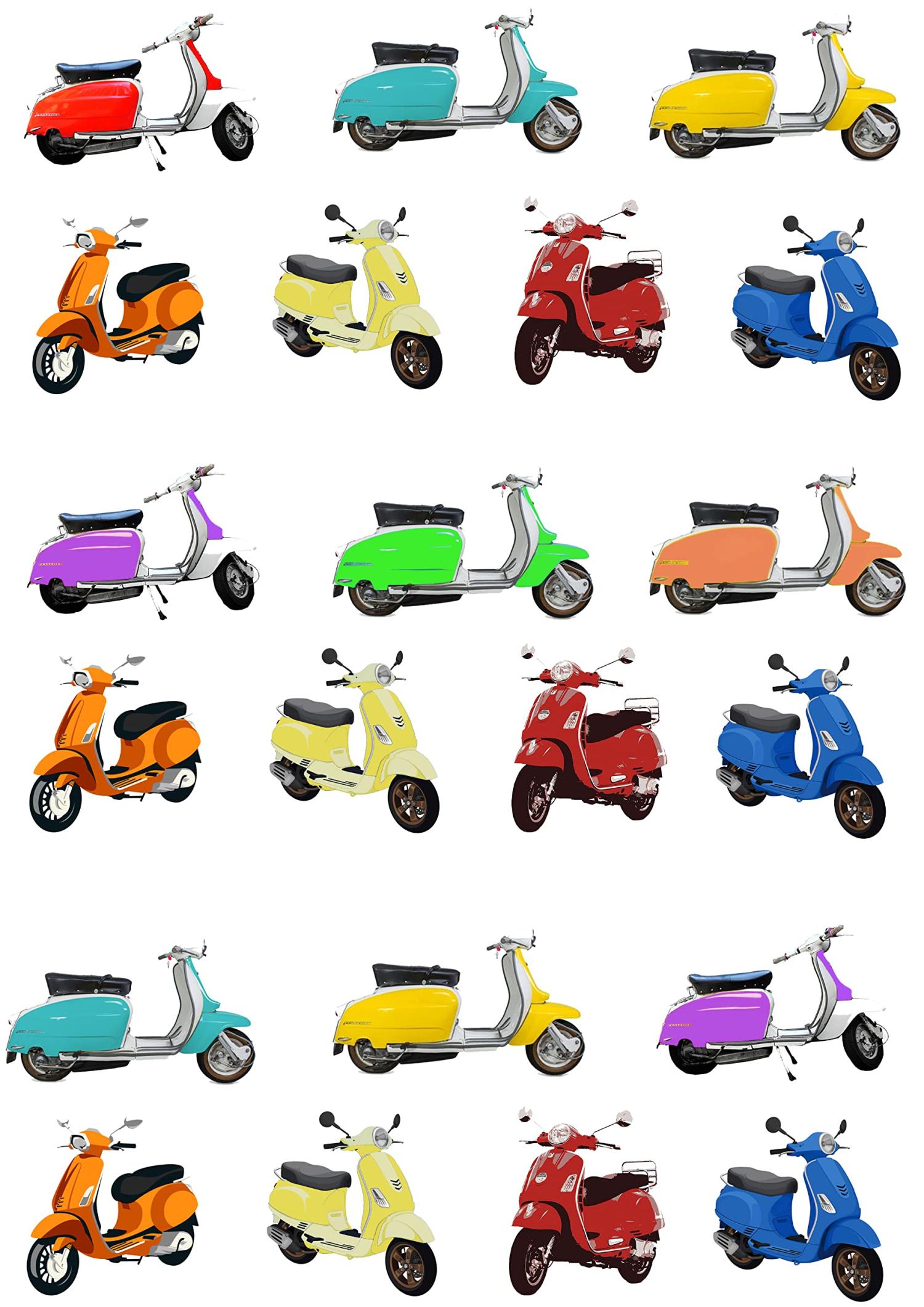 21 Stand Up MOPED/MOTORBIKE/MOD Themed Edible Wafer Paper Cake Toppers ...