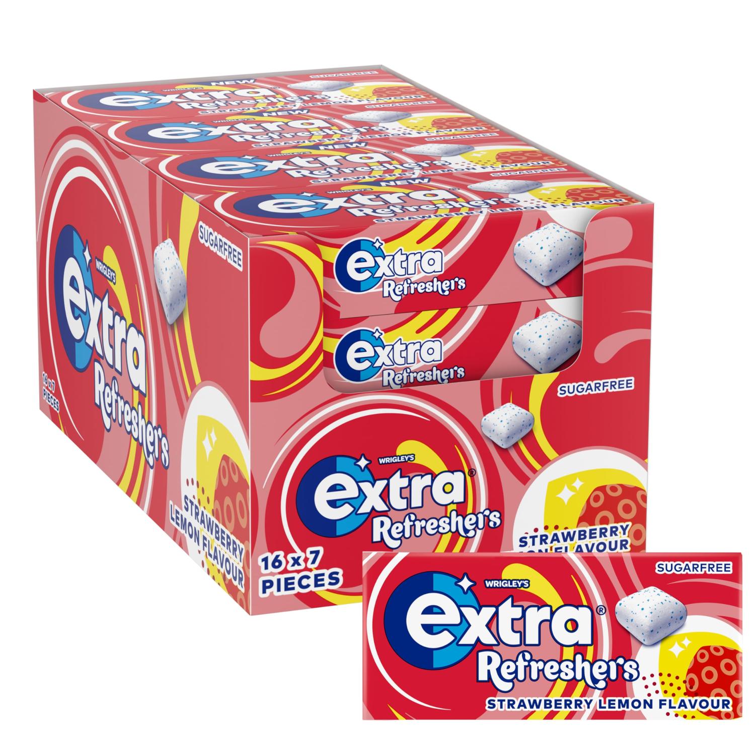 Extra Refreshers Strawberry Lemon Sugarfree Chewing Gum Handy Box 7pcs ...