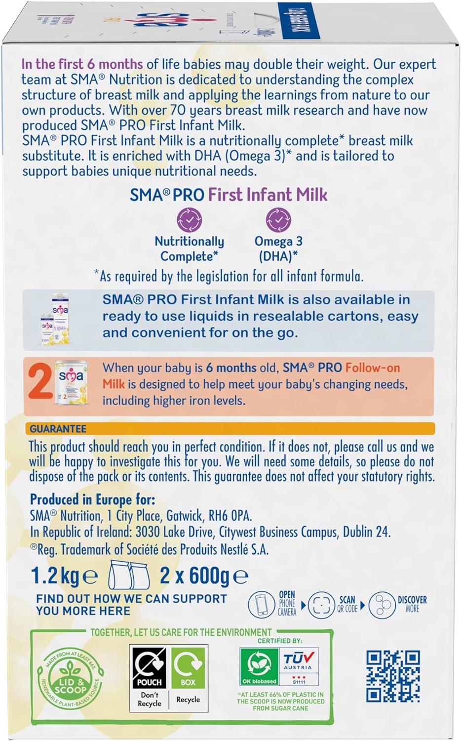 SMA PRO First Infant Baby Milk Formula 1.2kg - Pack of 1 | Birth to 12 ...