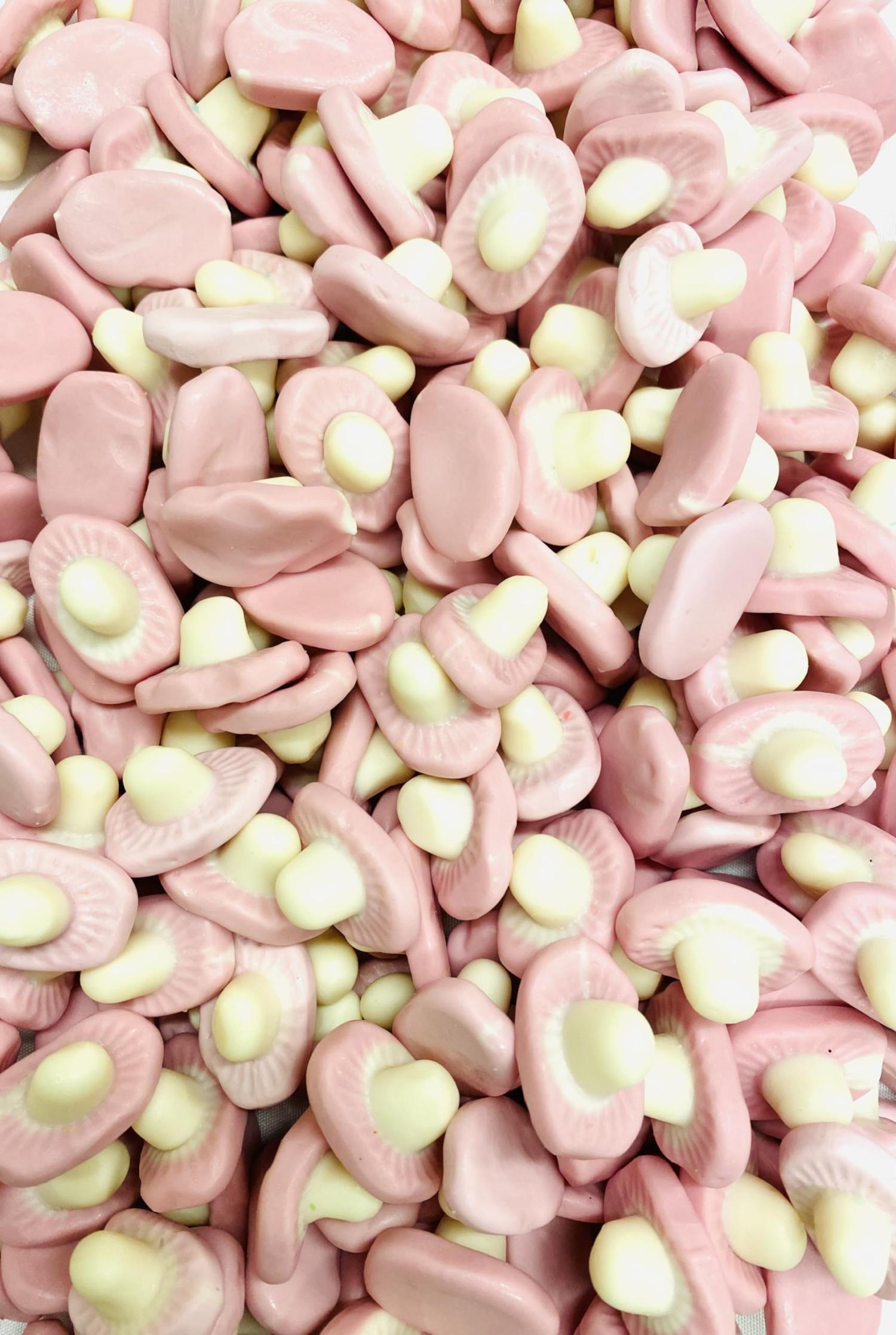 Pink and White Fruit Flavour Mushroom Sweets - Gummy Mushroom Sweets ...