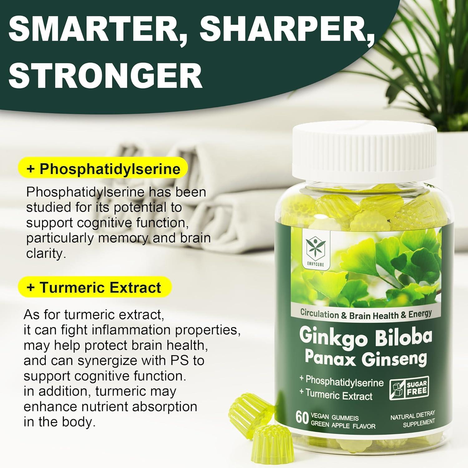 2 Pack Ginkgo Biloba 120mg Gummies | Memory & Focus Supplement with ...