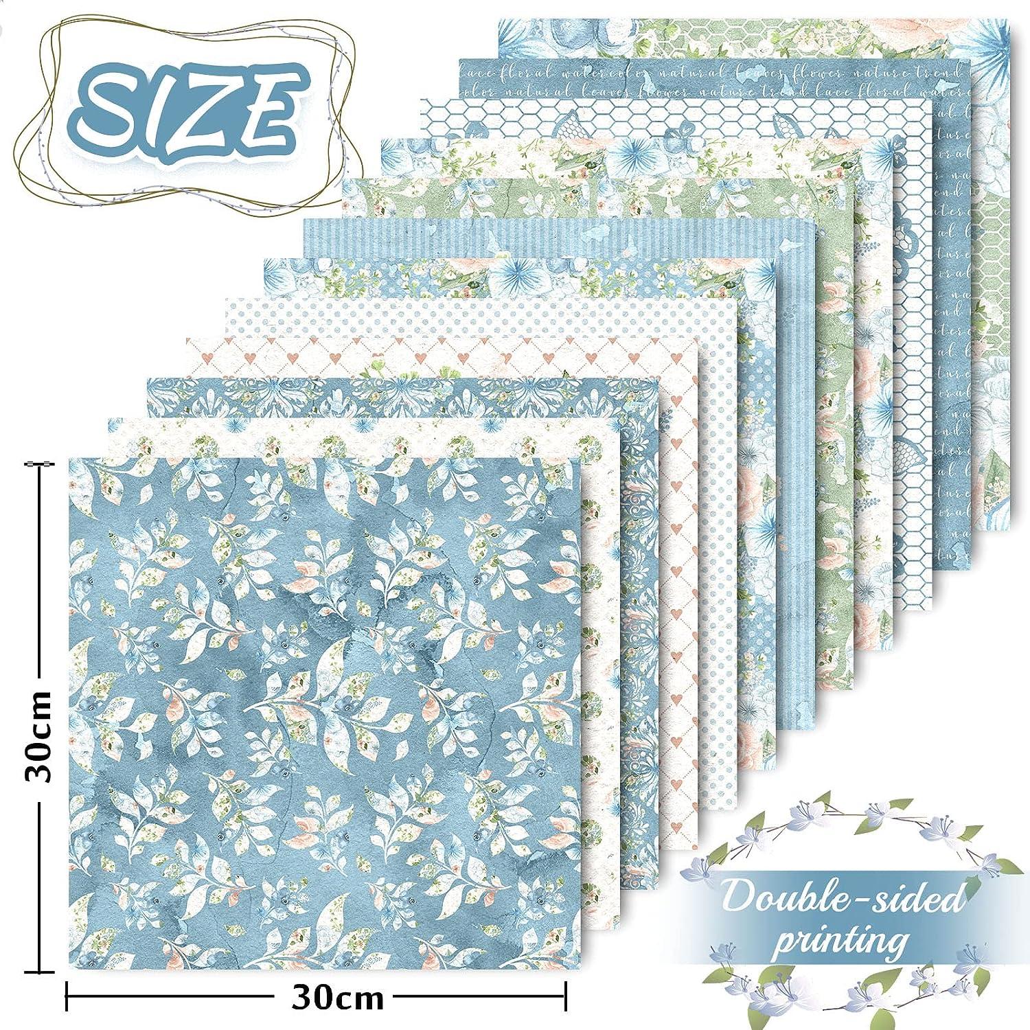 Whaline 24Pcs Blue Floral Pattern Paper 30x30cm - Double-Sided ...