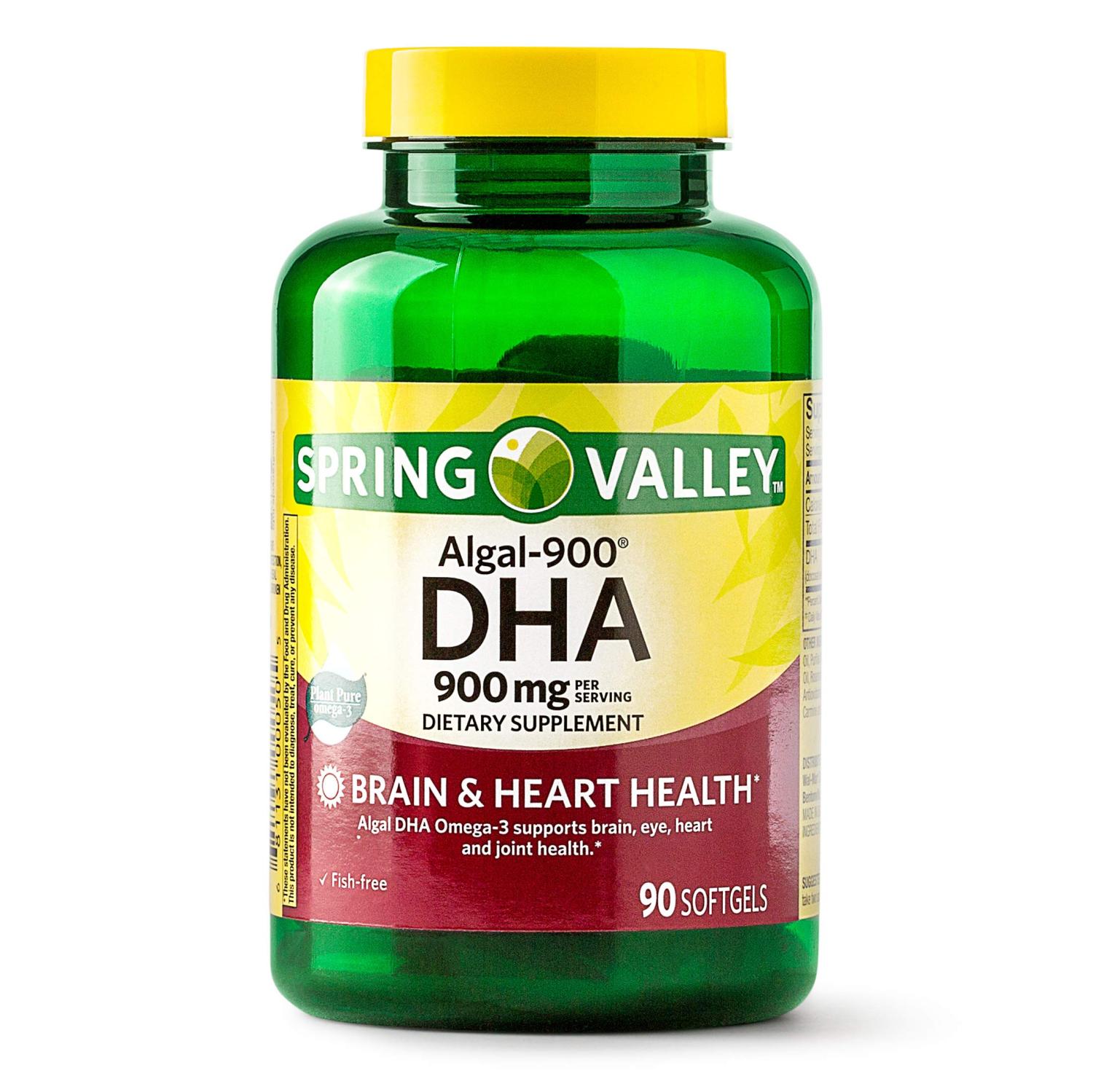 Spring Valley Algal-900 DHA 900mg Softgels for Brain & Heart Health ...