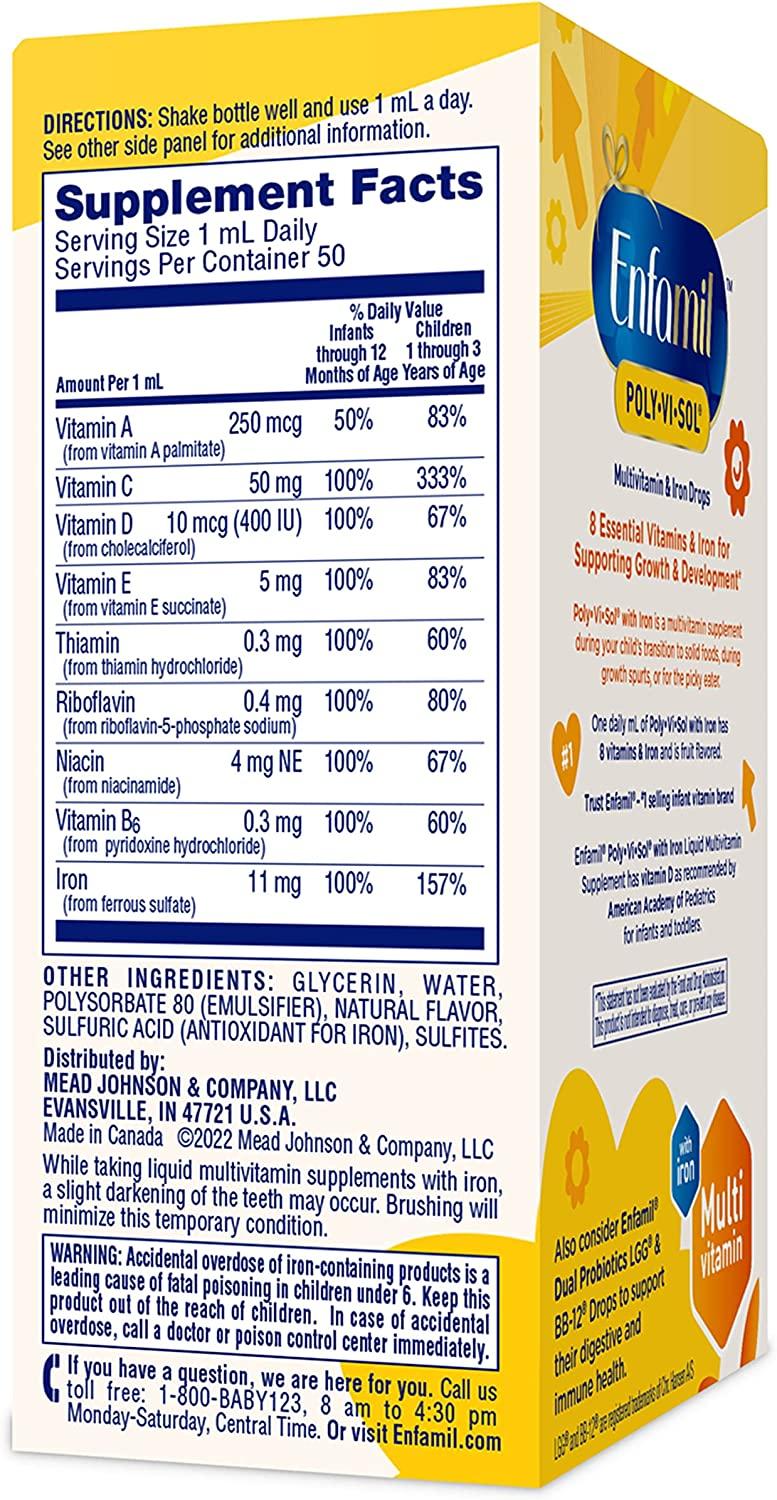 Enfamil Poly-Vi-Sol 8 Multi-Vitamins & Iron Supplement Drops | Supports ...