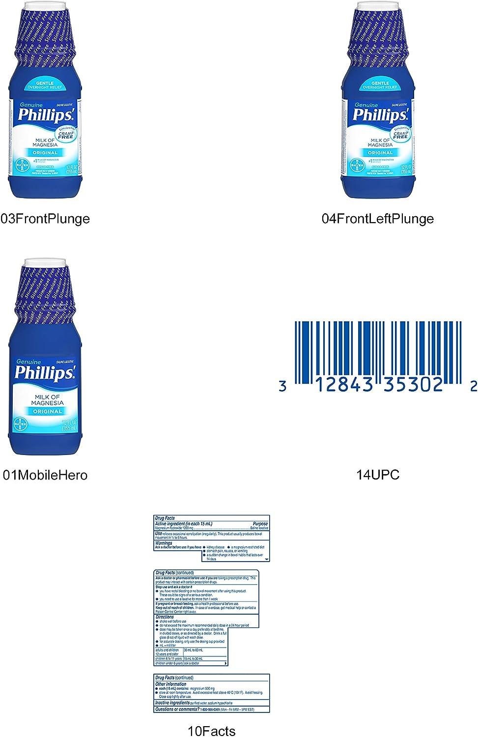 Phillips Milk of Magnesia 12oz: Laxative & Antacid in Original Flavor ...