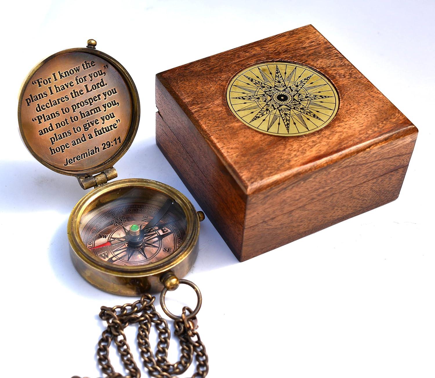 2023 Solid Brass Directional Magnetic Compass with Engraved Scripture ...