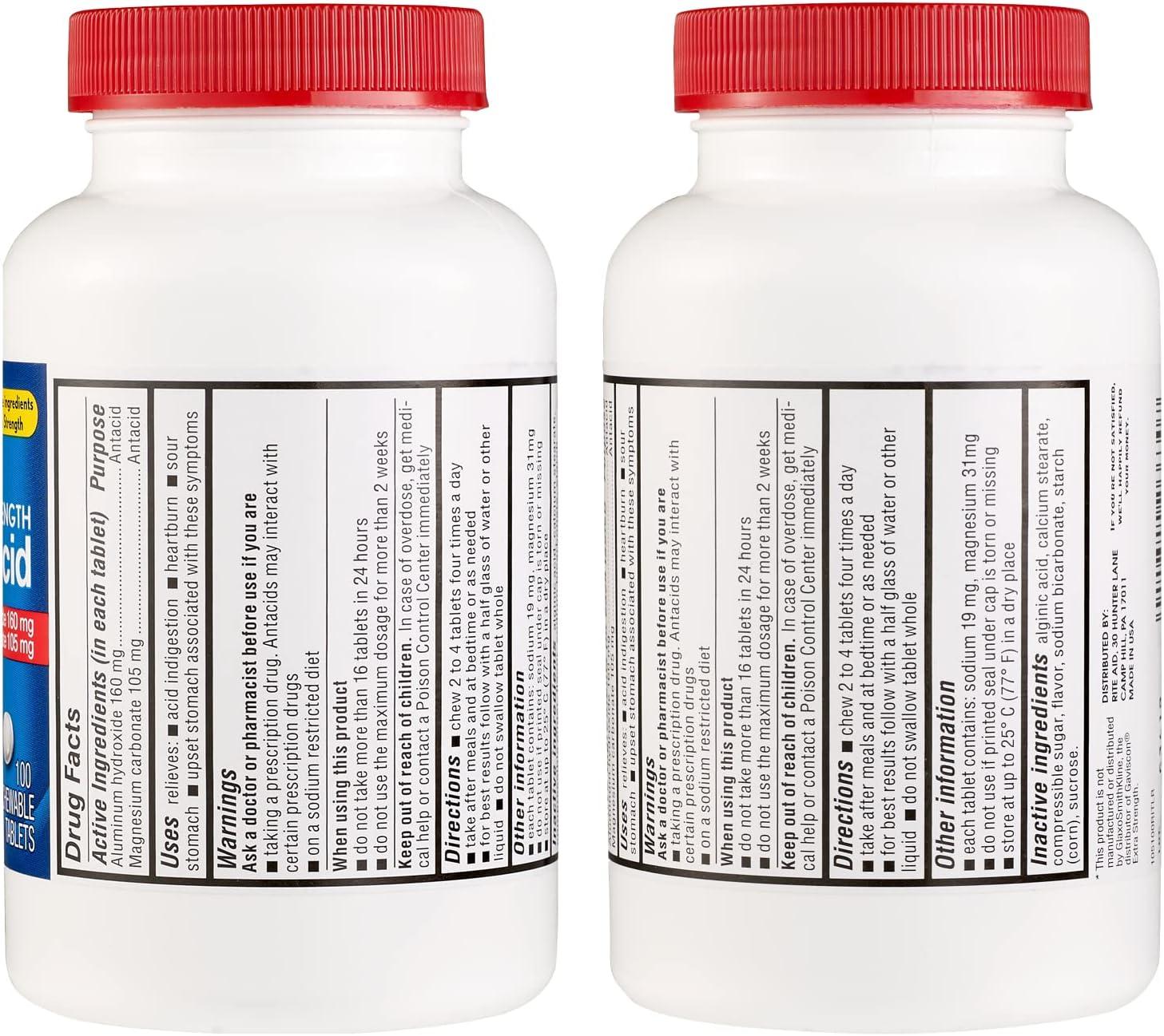 Rite Aid Extra Strength Antacid - 100 Count | Heartburn & Acid Reflux ...