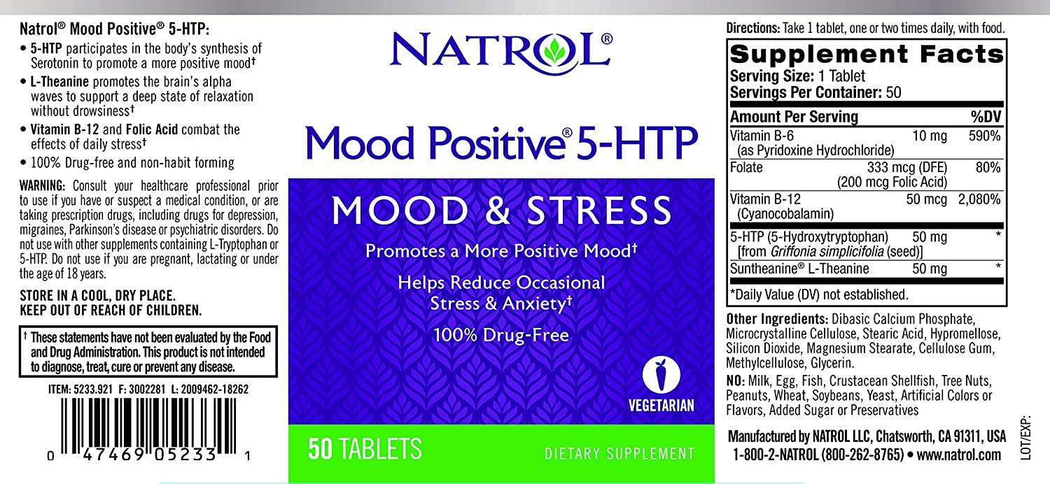 Natrol 5-HTP Mood Positive Tablets - 50 Count for Enhanced Mood ...