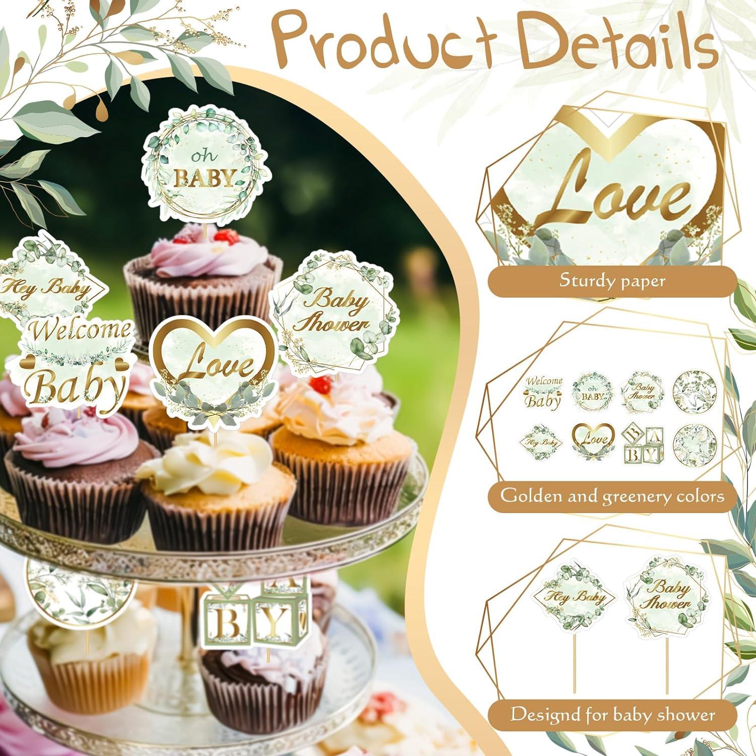 Weecent 48 Pcs Greenery Baby Shower Cupcake toppers Oh Baby Party ...