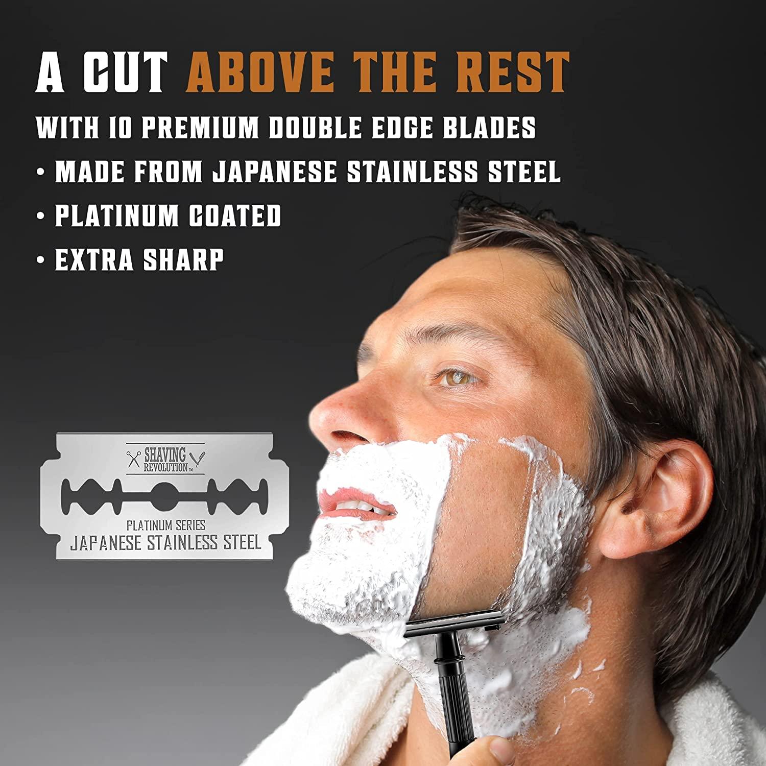 Long Handle Double Edge Safety Razor with 10 Japanese Stainless Steel ...