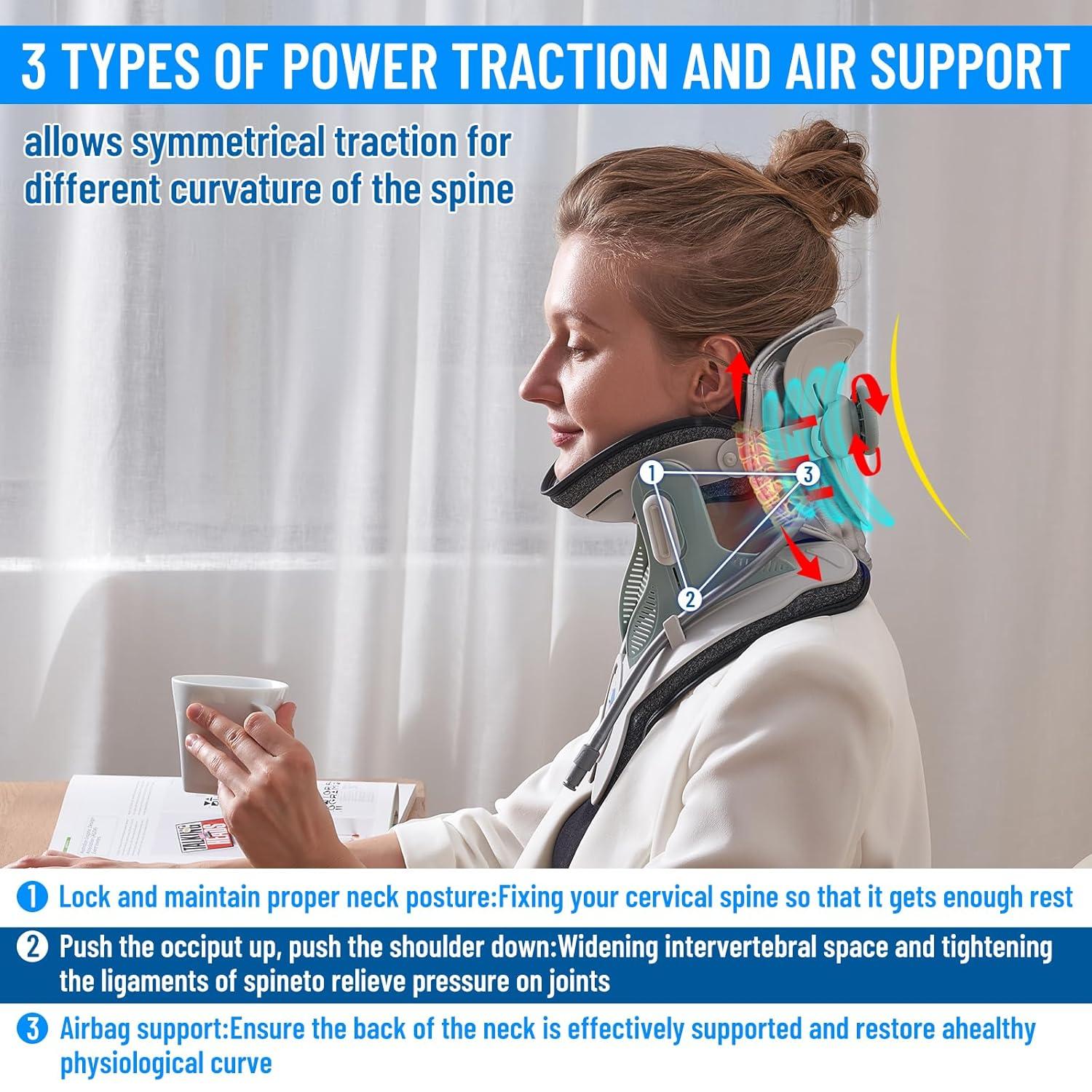 Alliluyaa Cervical Neck Traction Device - Adjustable 3 Power Tractions & 8 Airbags for Neck Pain ...