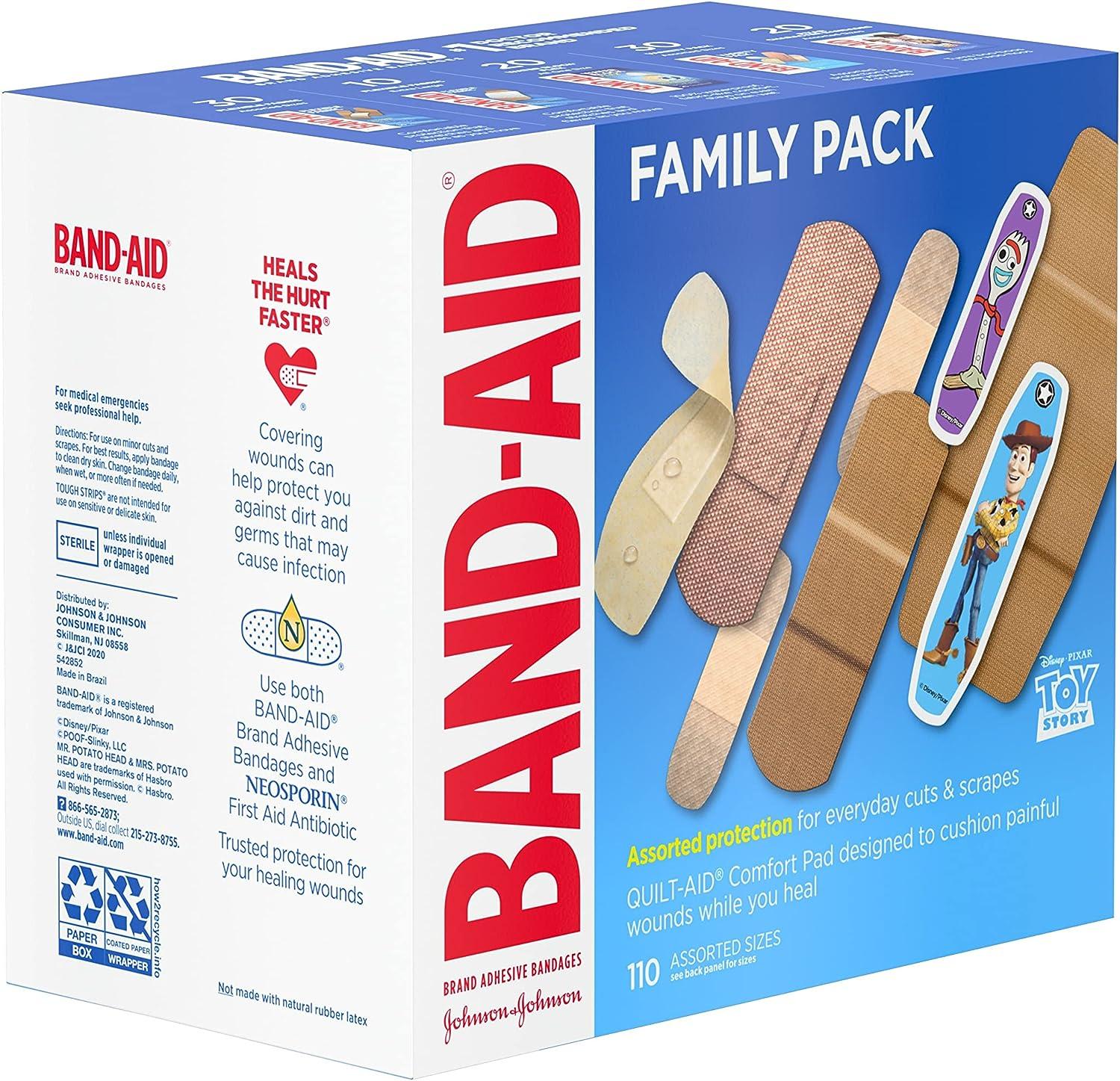 Band-Aid Family Variety Pack - 110 Count Assorted Sizes with Water ...