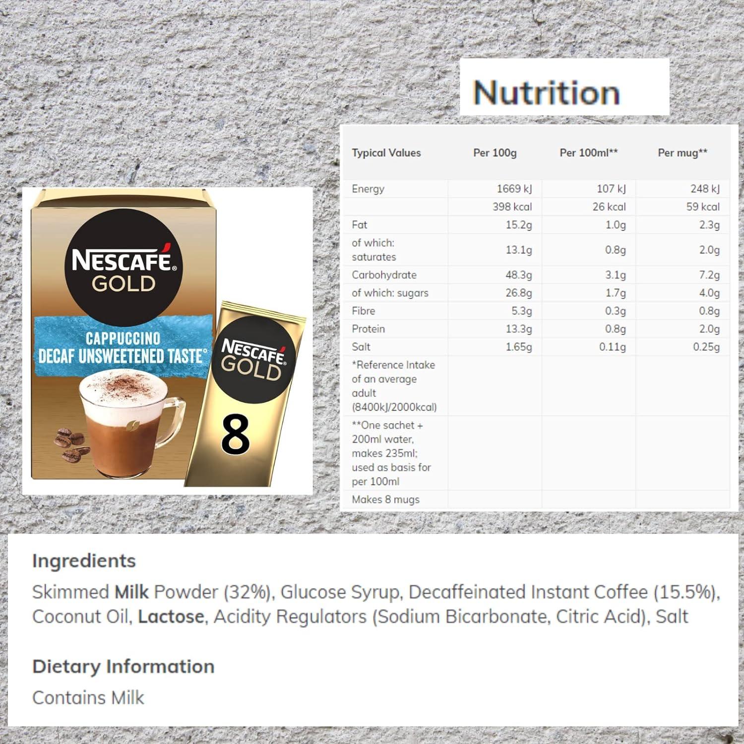 Nescafe Gold Cappuccino Decaf Unsweetened Taste Bundle with Reusable ...