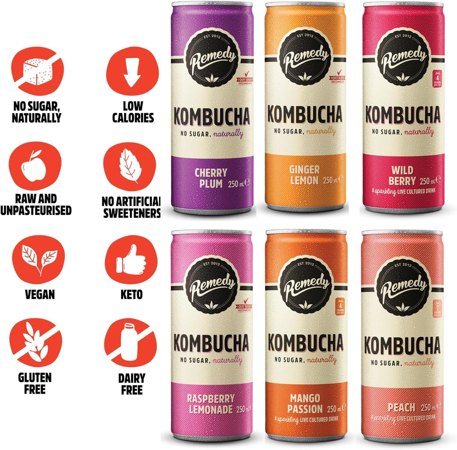 Remedy Kombucha Tea - Rainbow Mixed Pack - Sparkling Live Cultured ...