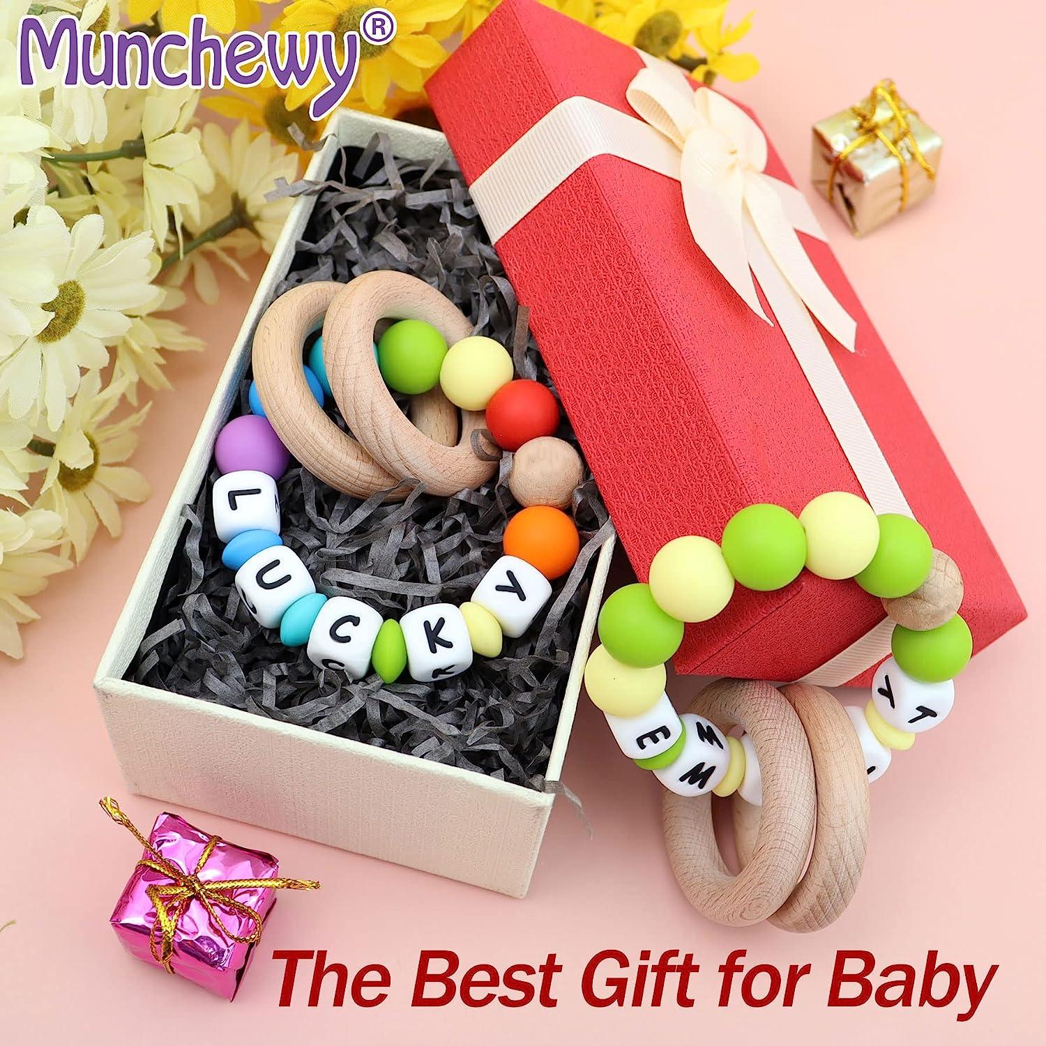 Munchewy Personalized Teether with Name - Oatmeal/Khaki | Customizable ...