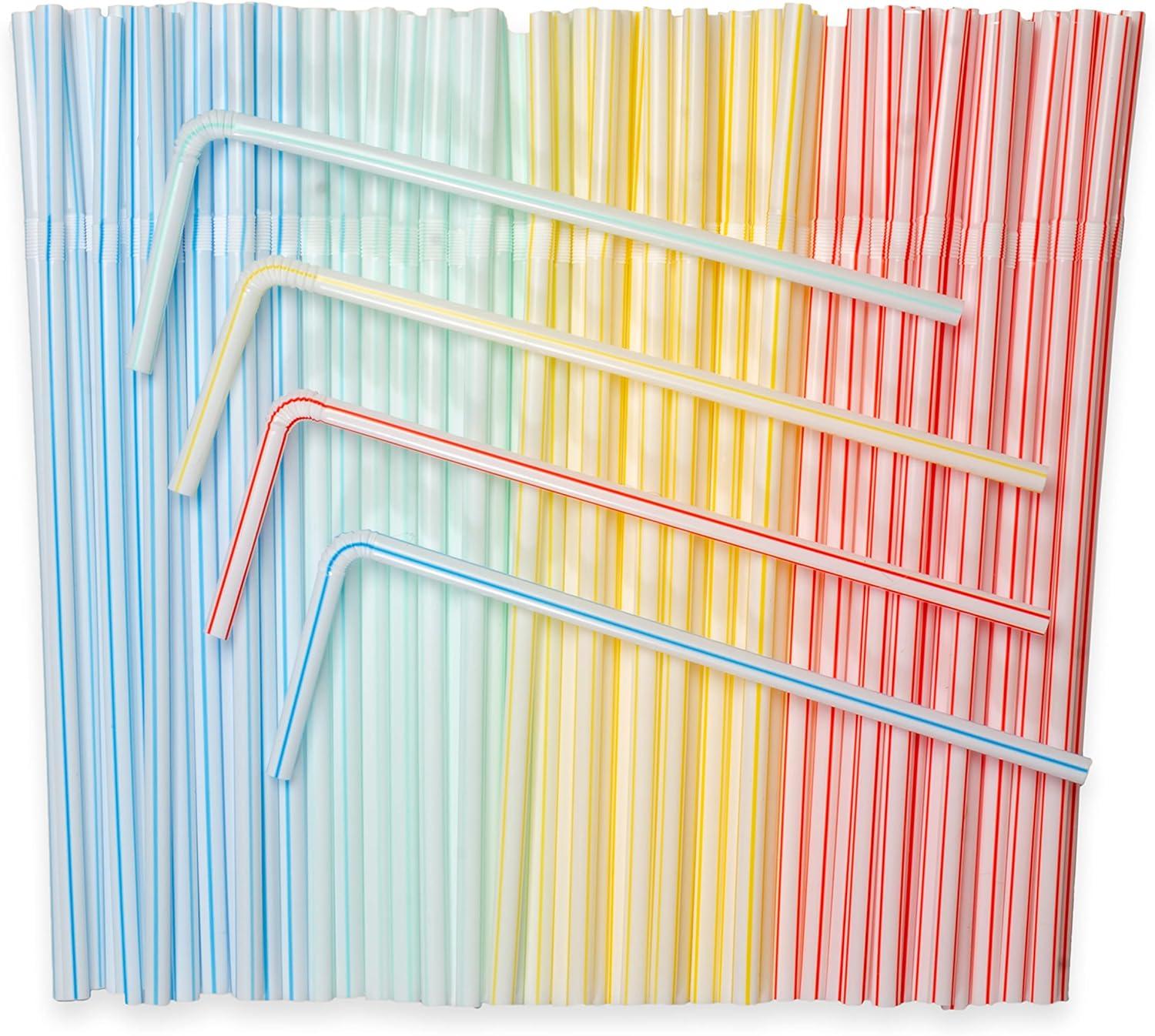 200 Bendable Disposable Drinking Straws - Flexible & Plastic - Straws ...