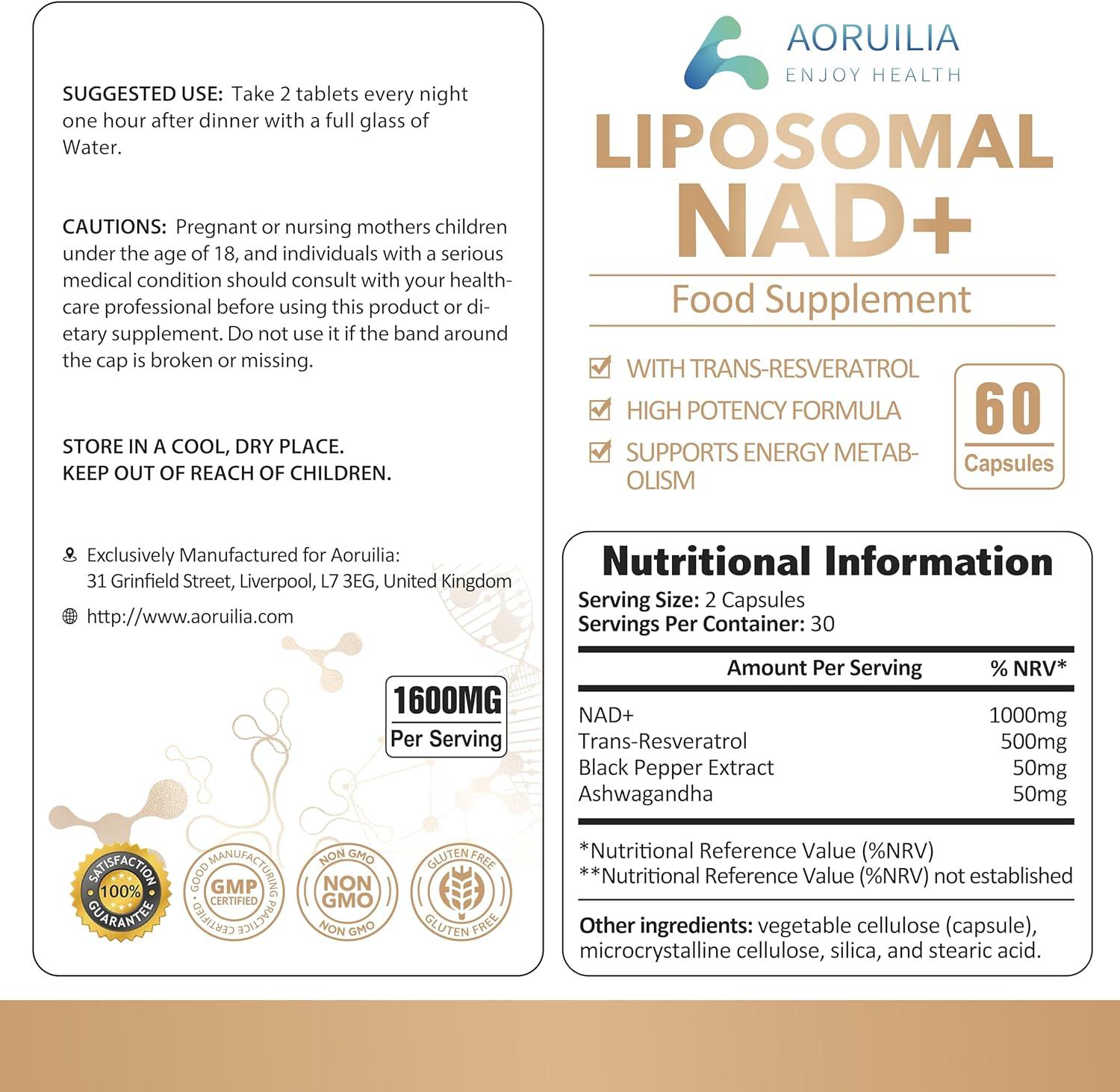 Liposomal NAD+ Supplement 1600 MG with Trans-Resveratrol 600mg Softgels ...
