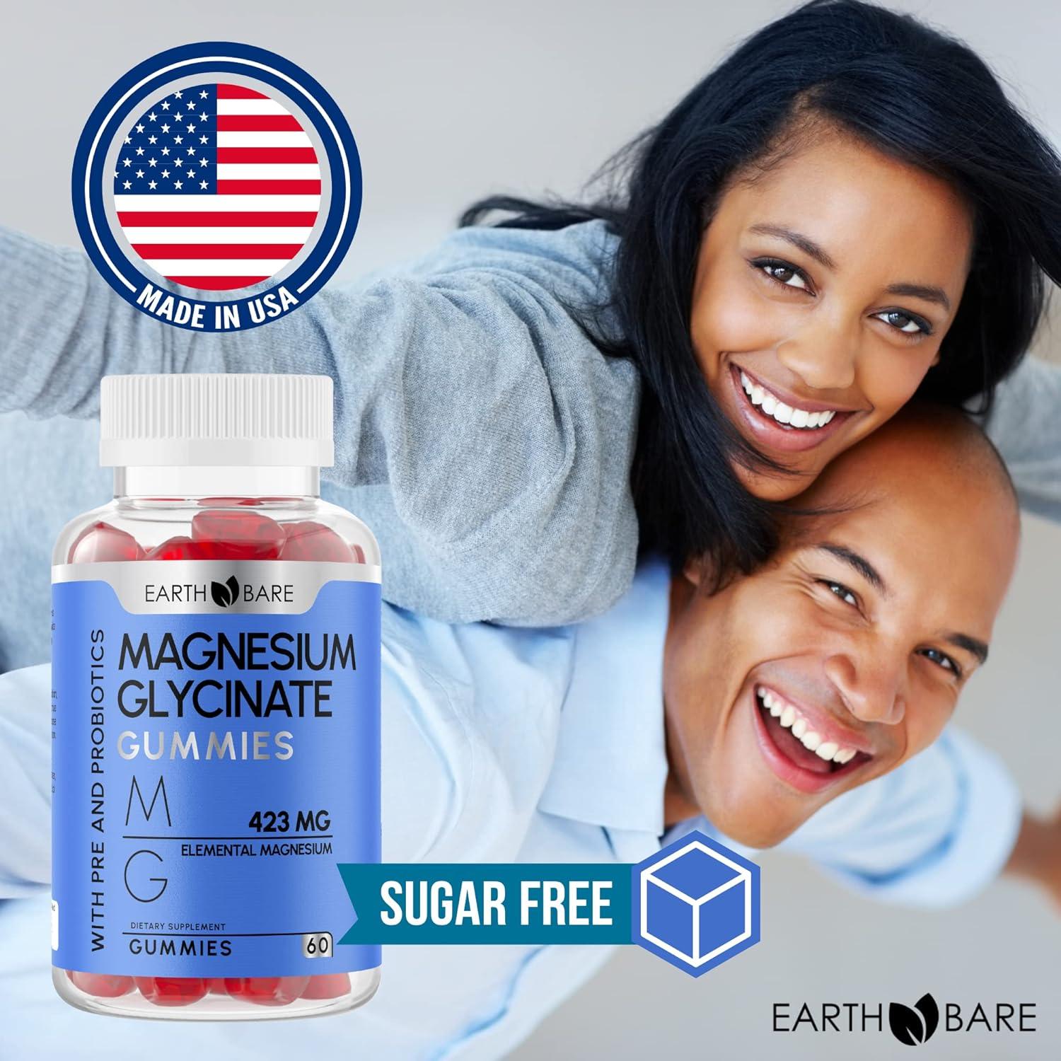 Earth Bare Magnesium Glycinate Gummies - High Potency 423mg Elemental ...