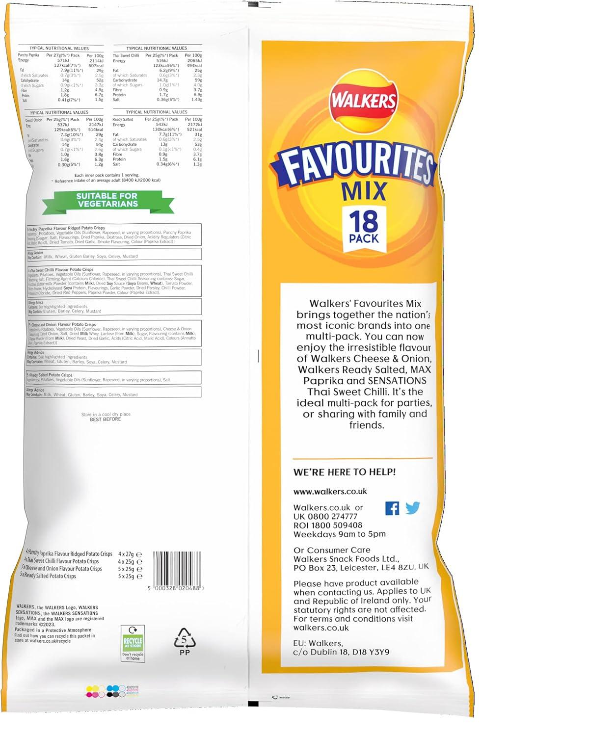 Walkers Favourites Mix Multipack Snacks Crisps 18 Pack | Buy Now with ...