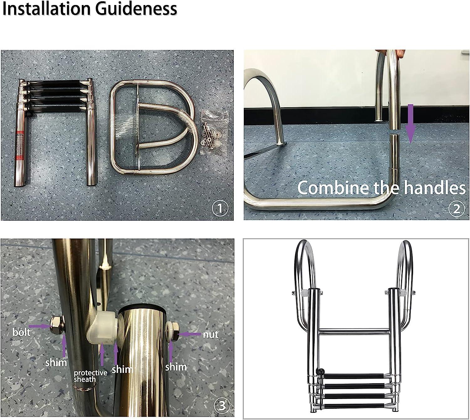 Hoffen 4 Step Pontoon Boat Ladder - Stainless Steel Telescoping Folding ...