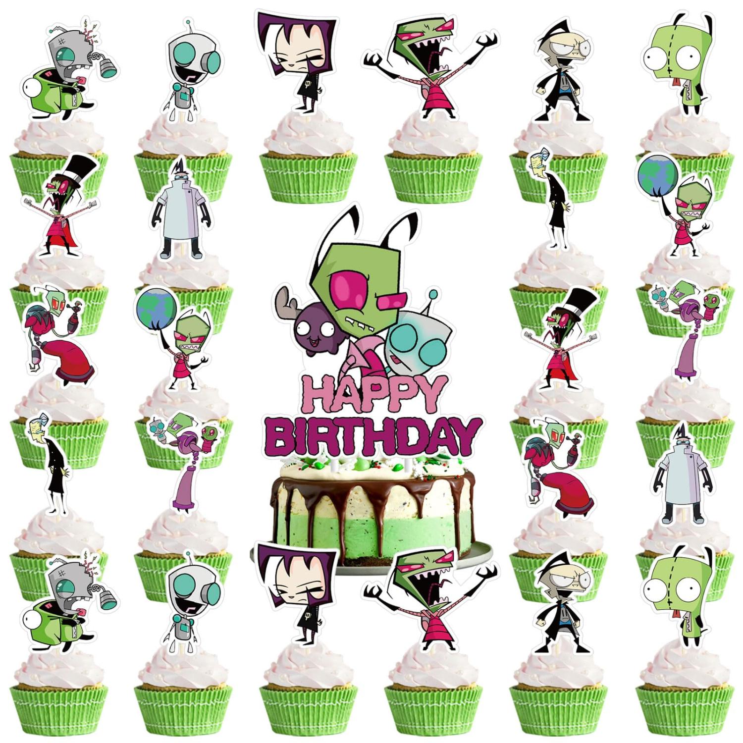 25pcs Invader ZIM Birthday Decorations Invader ZIM Cupcake Toppers ...
