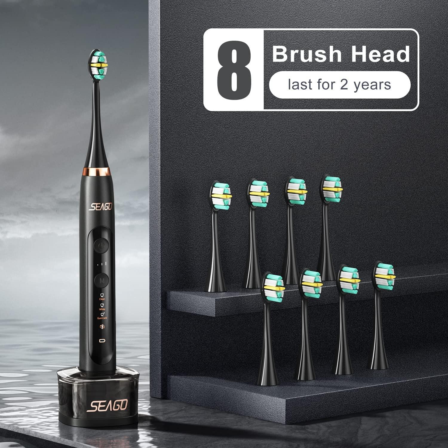 SEAGO Ultrasonic Electric Toothbrush for Adults - Twin-Engine, 3 Modes, 3 Intensities - Wireless ...
